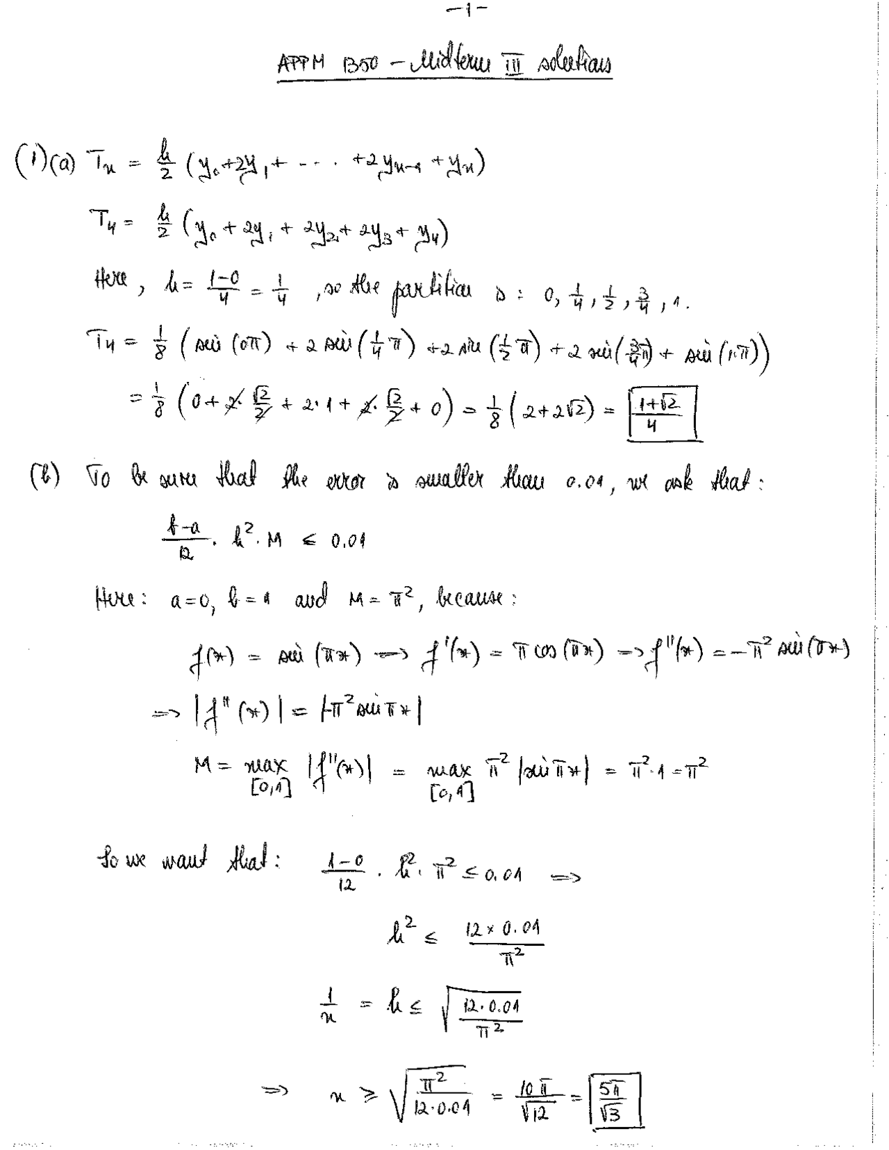 Solved Questions On Calculus 1 For Engineers Exam 3 Appm 1350 Docsity