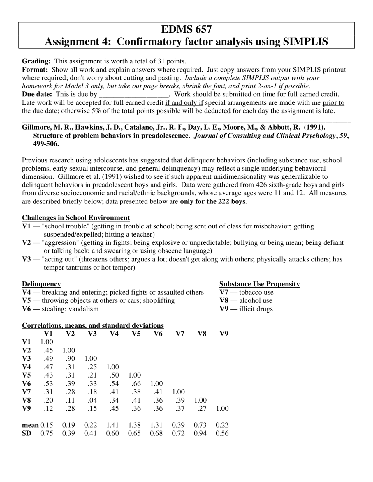 Confirmatory Factor Analysis Using Simplis Assignment 4 Edms 657