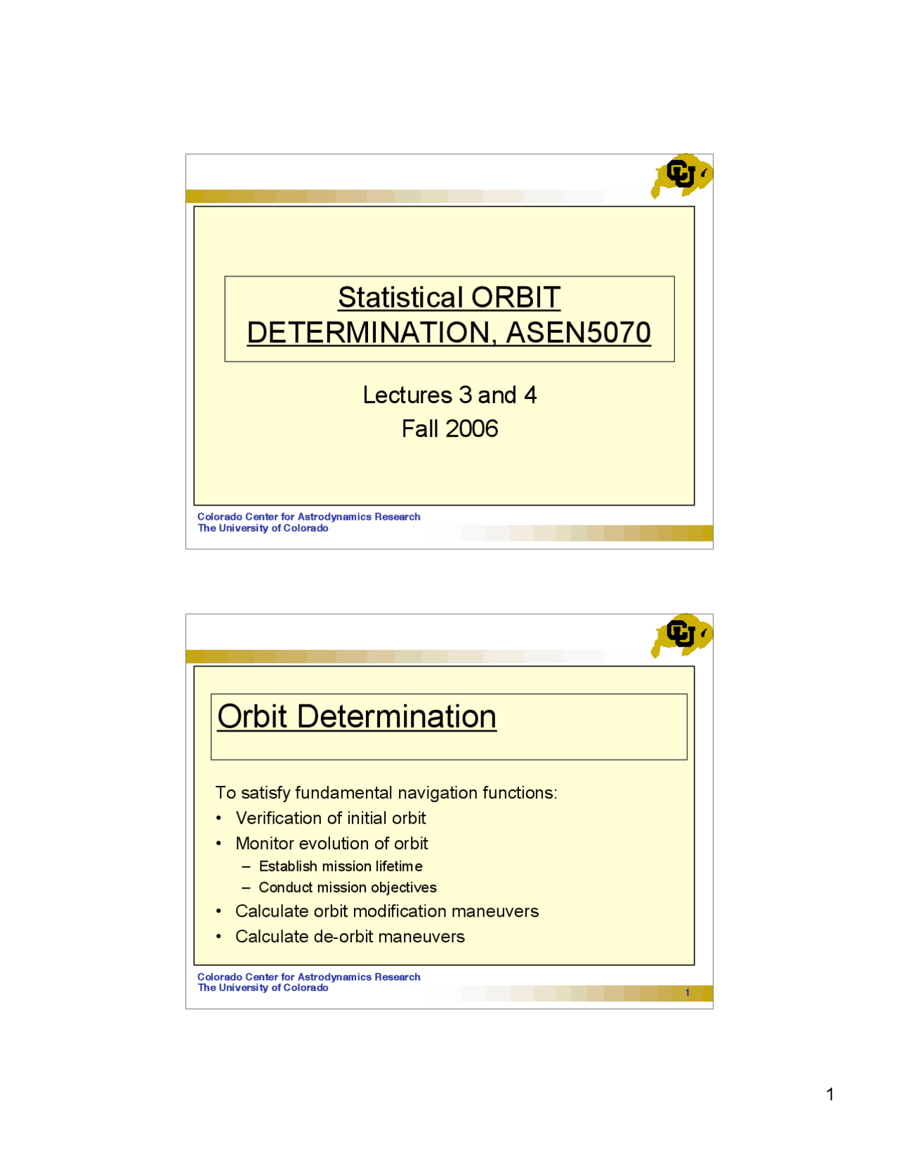 Lecture Slides On Orbit Determination Asen 5070 Docsity