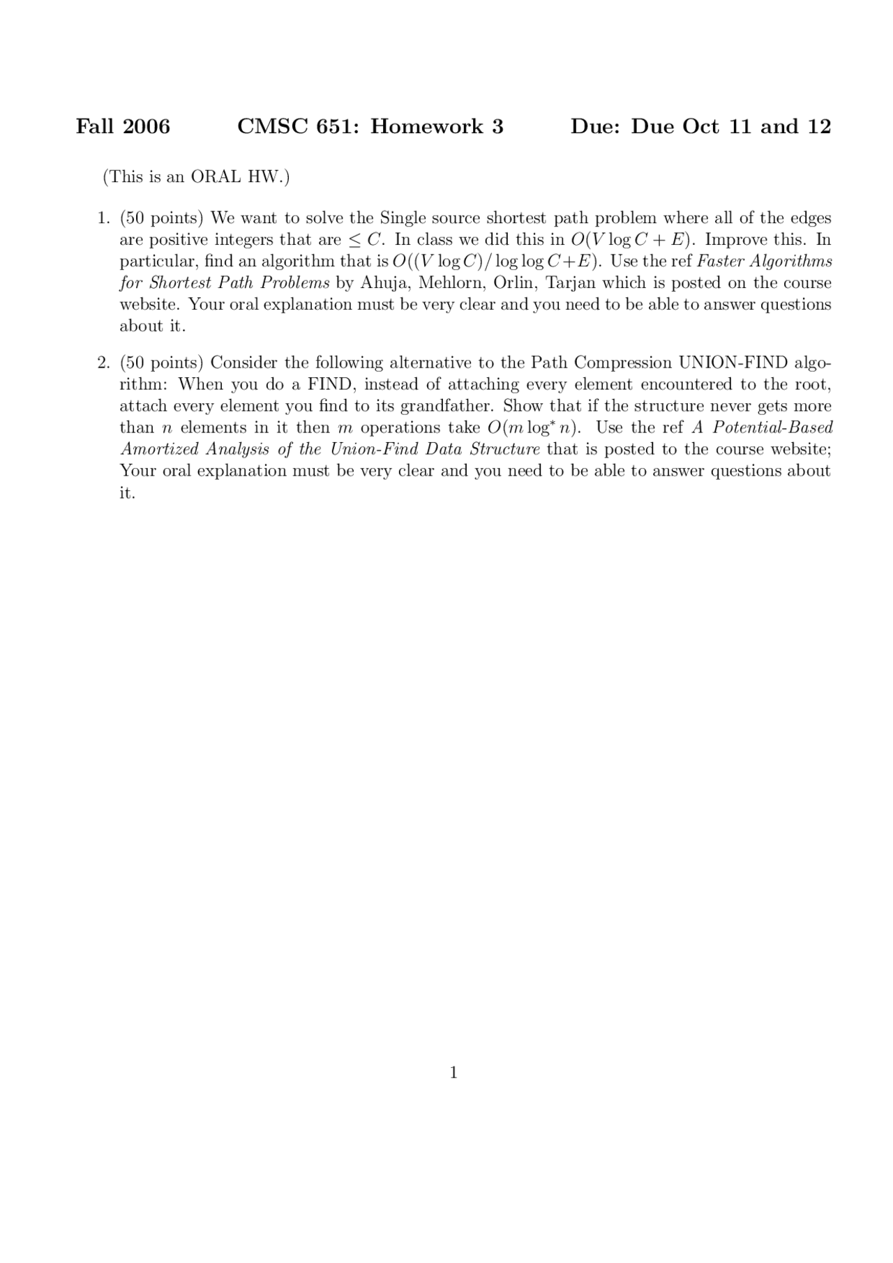 Analysis Of Algorithms Homework 3 Cmsc 651 Docsity