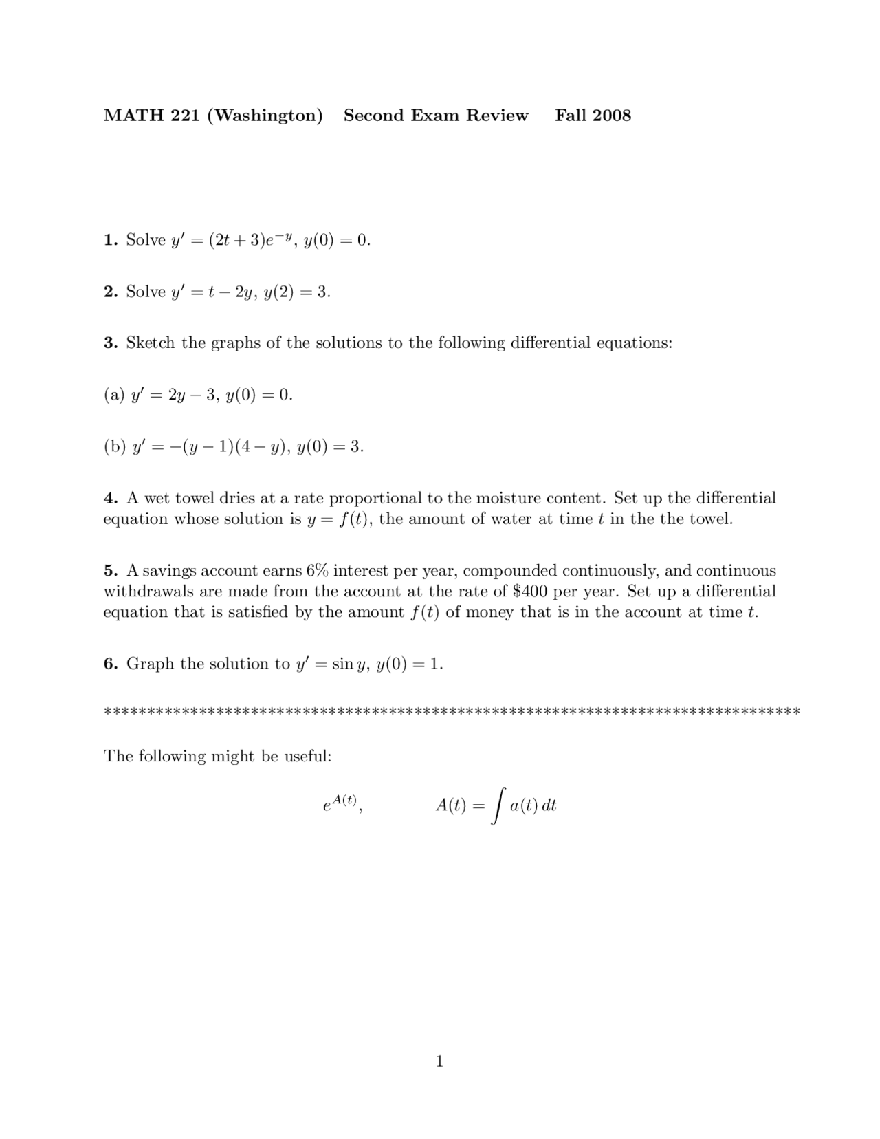 Exam 2 Review Sheet Elementary Calculus Ii Math 221 Docsity