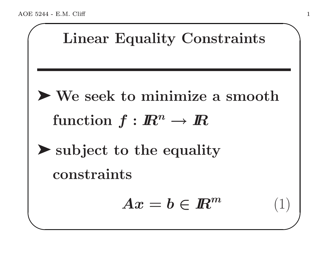 Linear Equality Constraints Lecture Slides Aoe 5244 Docsity