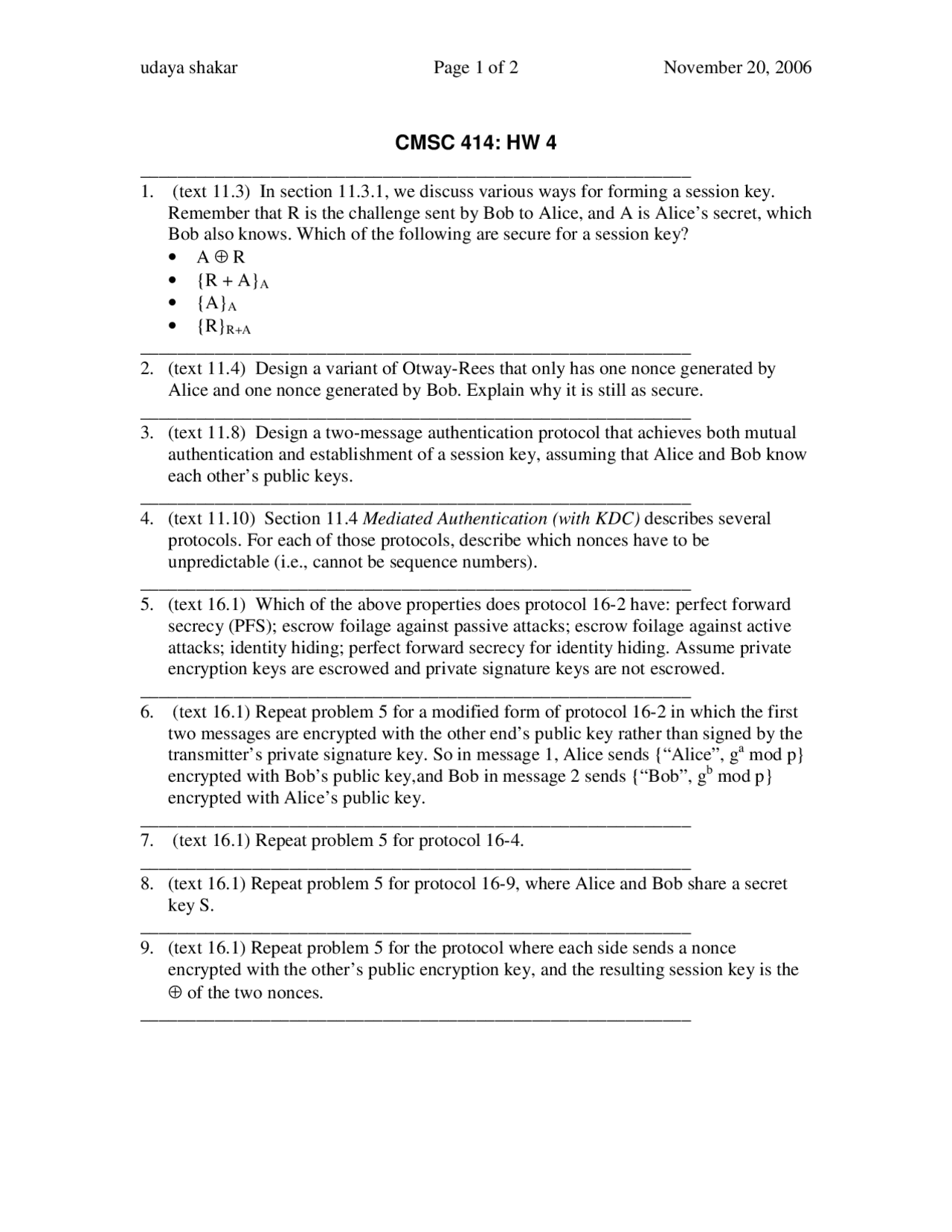Homework 2 Questions Computer And Network Security Cmsc 414 Docsity