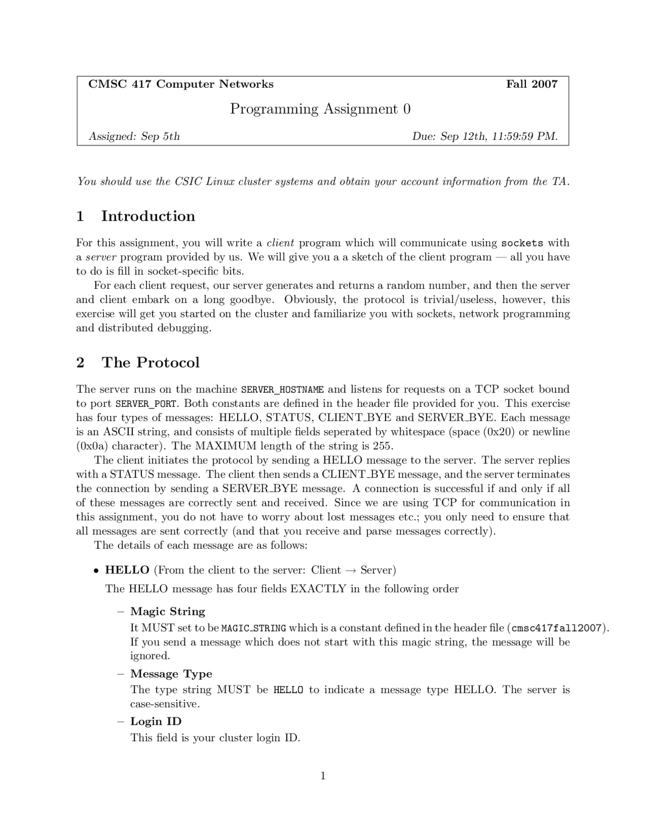 Programming Assignment Computer Networks Cmsc 417 Docsity 1118