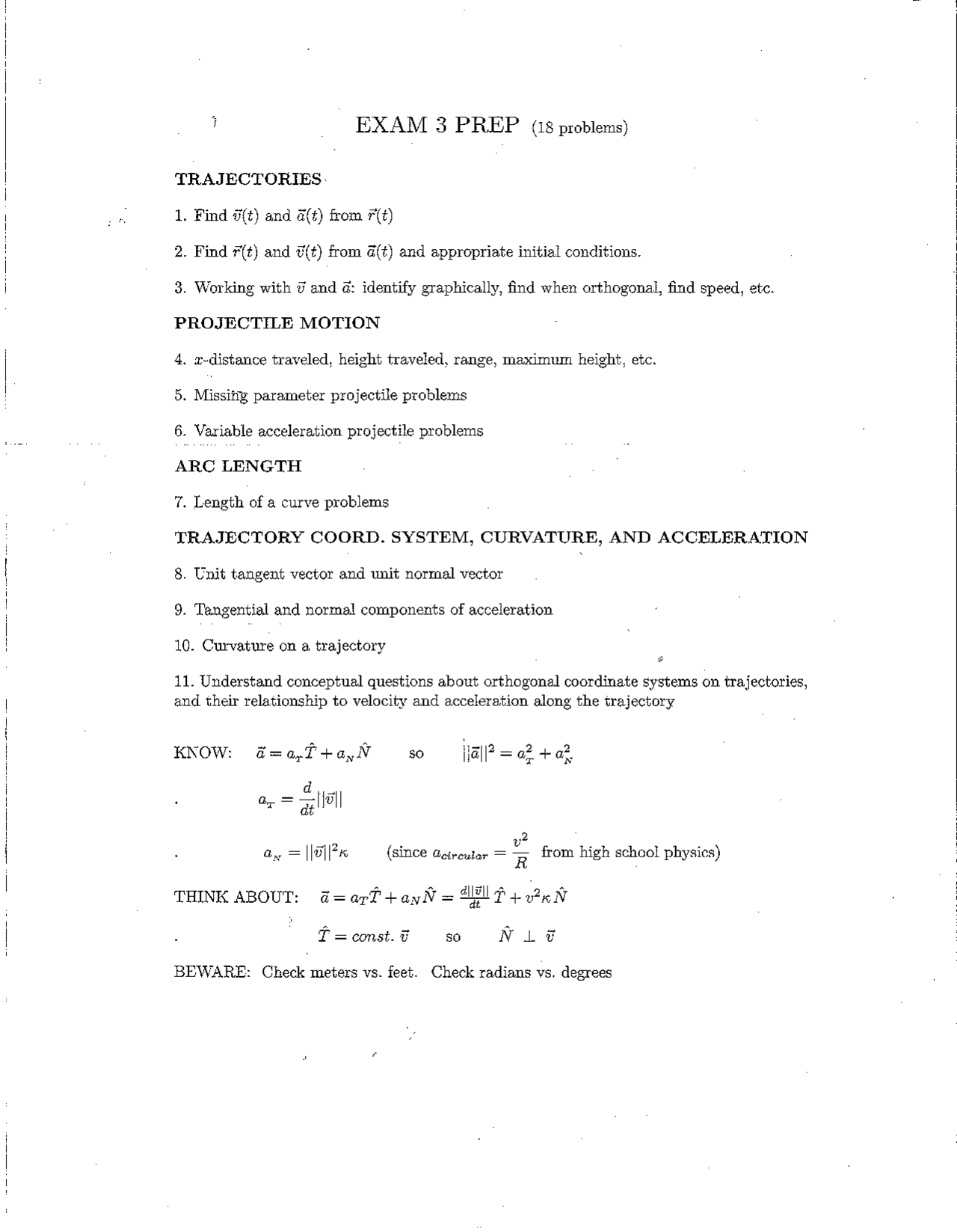 Exam 3 Preparation For Vector Geometry Math 1224 Docsity