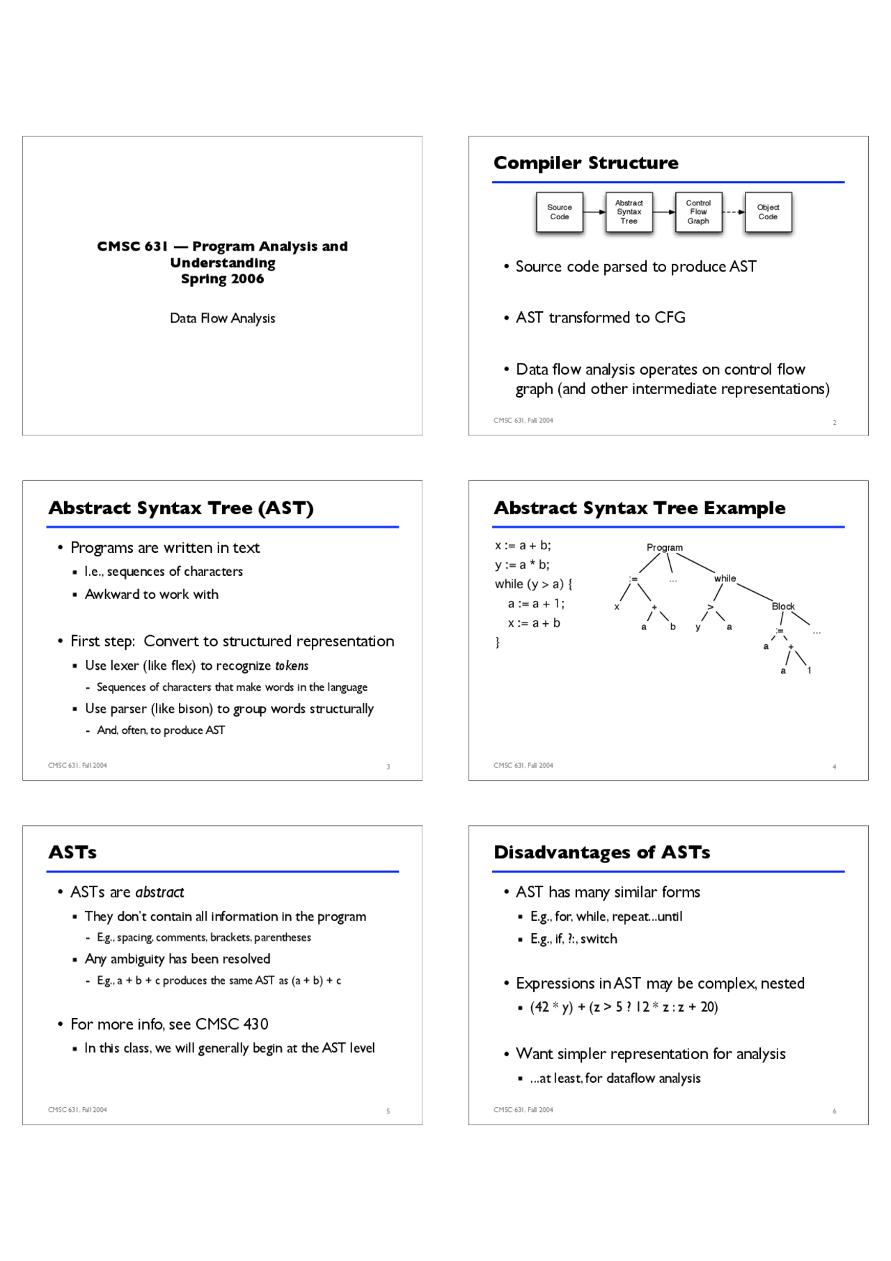 Data Flow Analysis Program Analysis And Understanding Slides Cmsc
