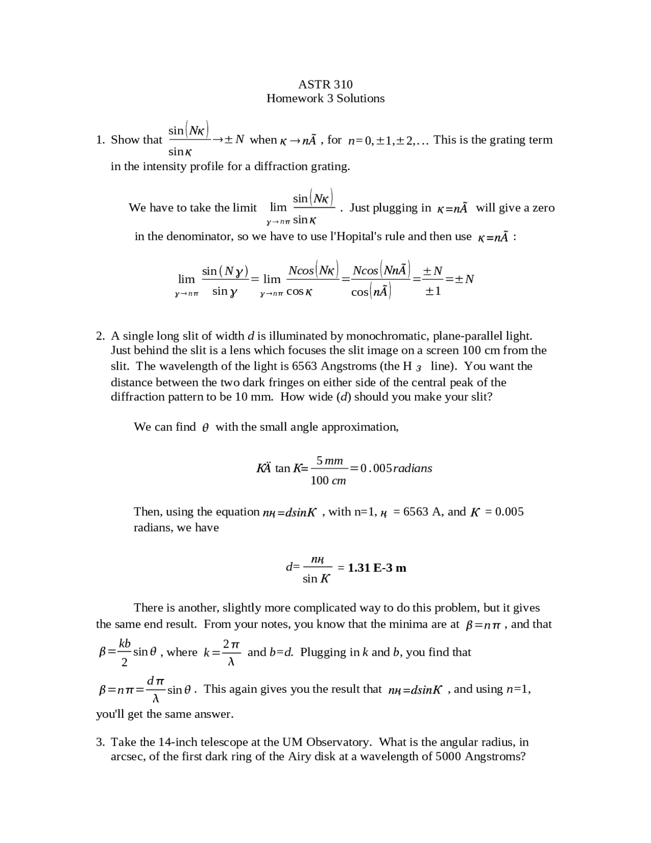 Homework 3 Solutions Observational Astronomy Astr 310 Docsity