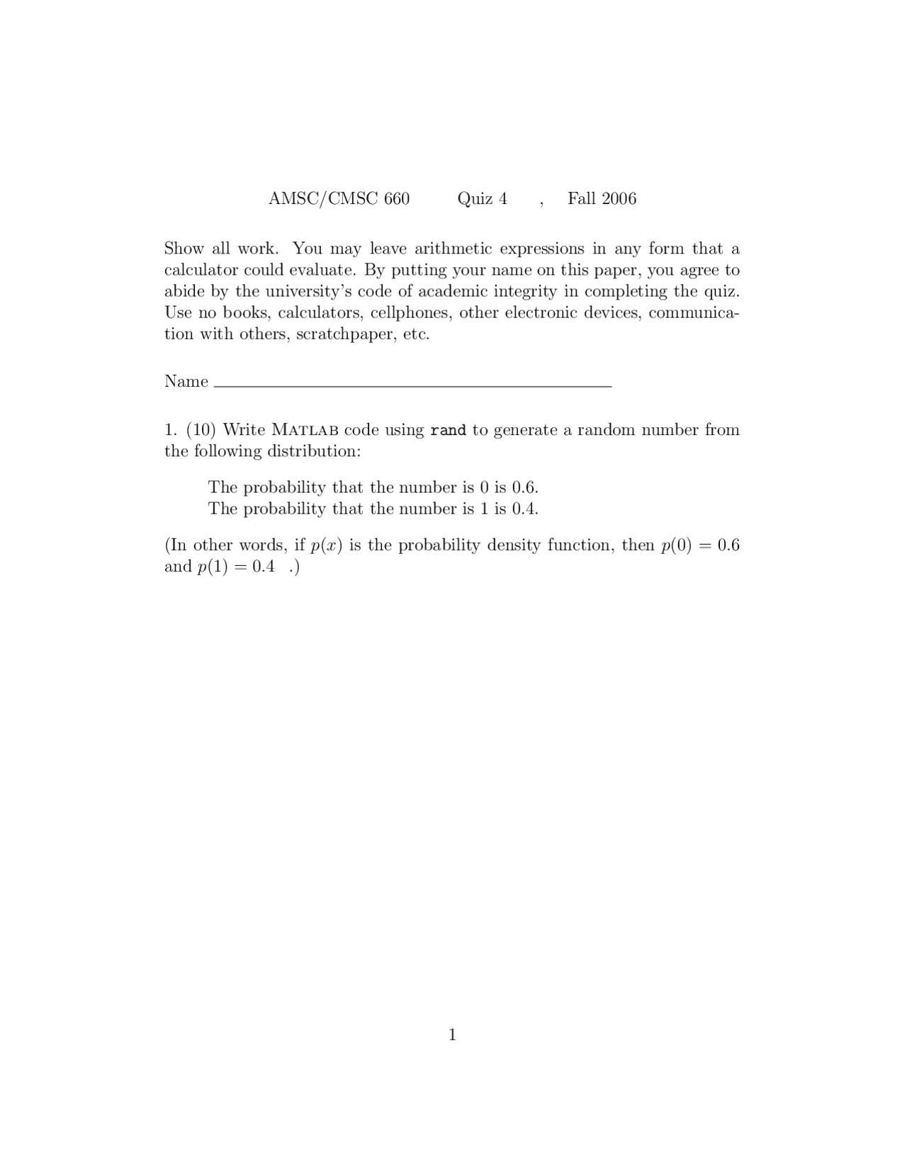 Quiz 4 With Questions Scientific Computing I Cmsc 660 Docsity