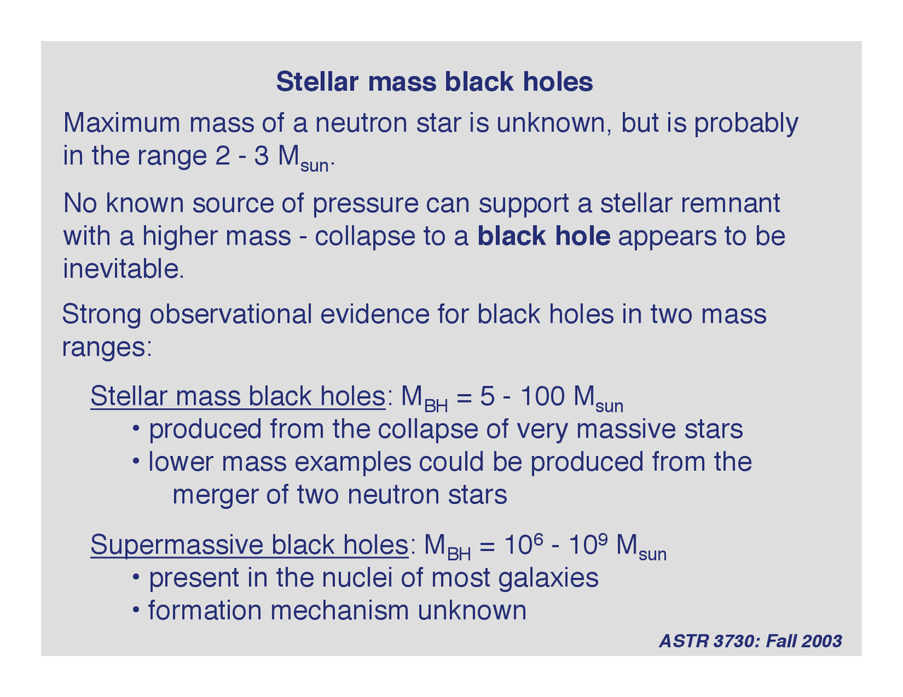 Stellar Mass Black Holes Lecture Slides Astr 3730 Docsity
