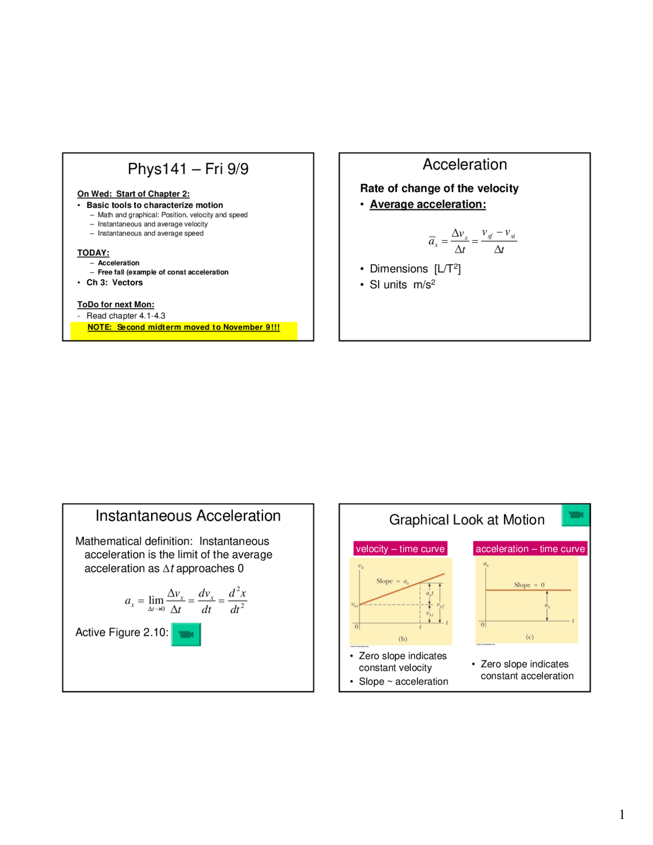 Acceleration In Principles Of Physics Lecture Slides Phys 141 Docsity