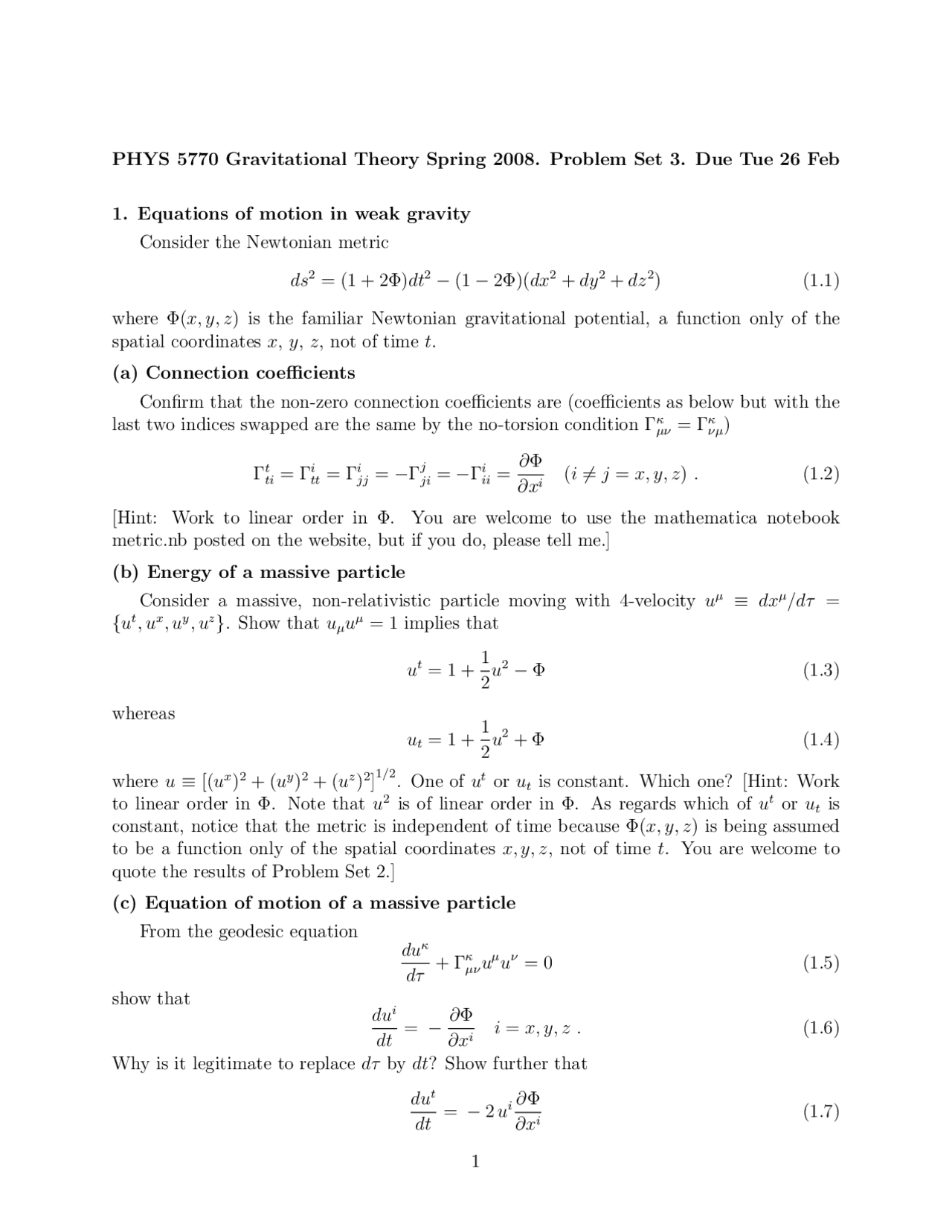 Theory Of Relativity In Gravitational Theory Assignment 3 Phys 5770