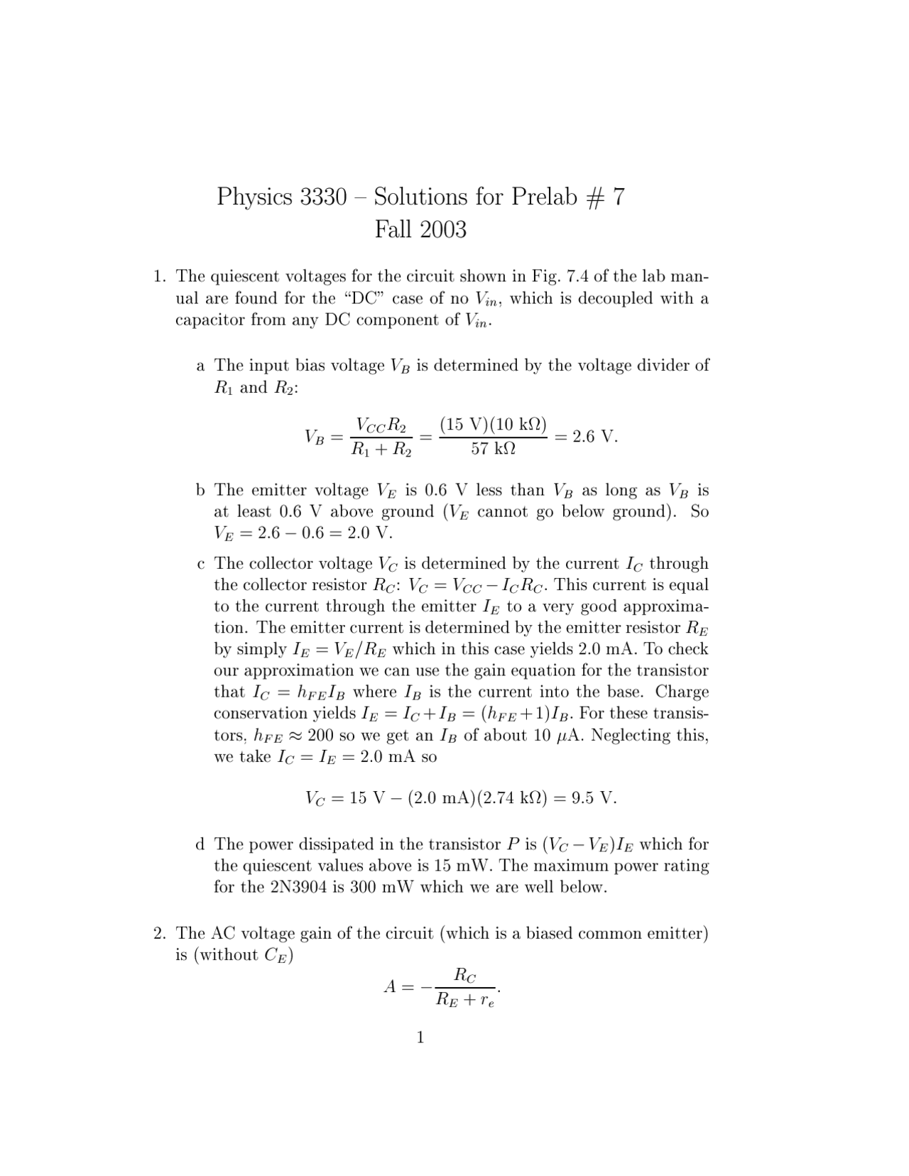 Solutions for Pre Lab 7 - Electronics for the Physical Sciences | PHYS ...