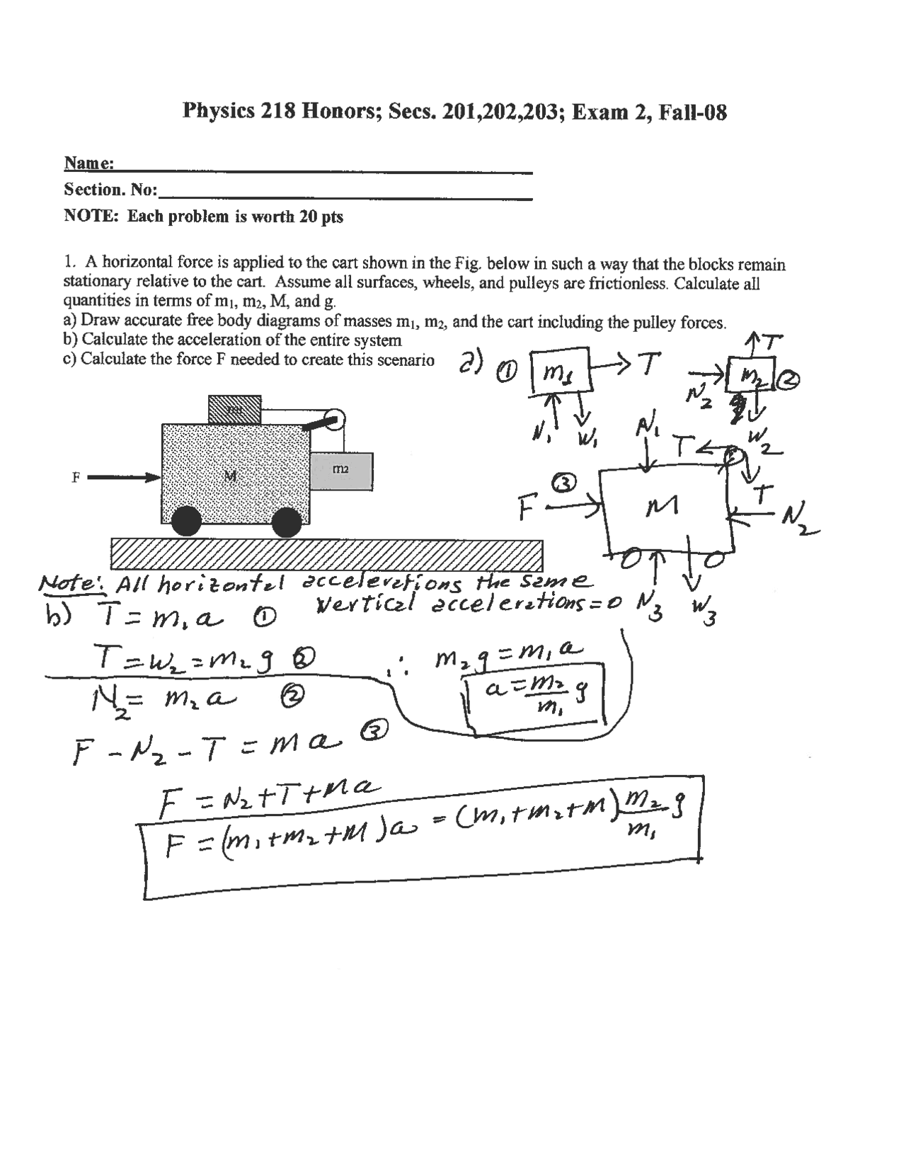 Exam 2 with Answer Key - Mechanics | PHYS 218 - Docsity