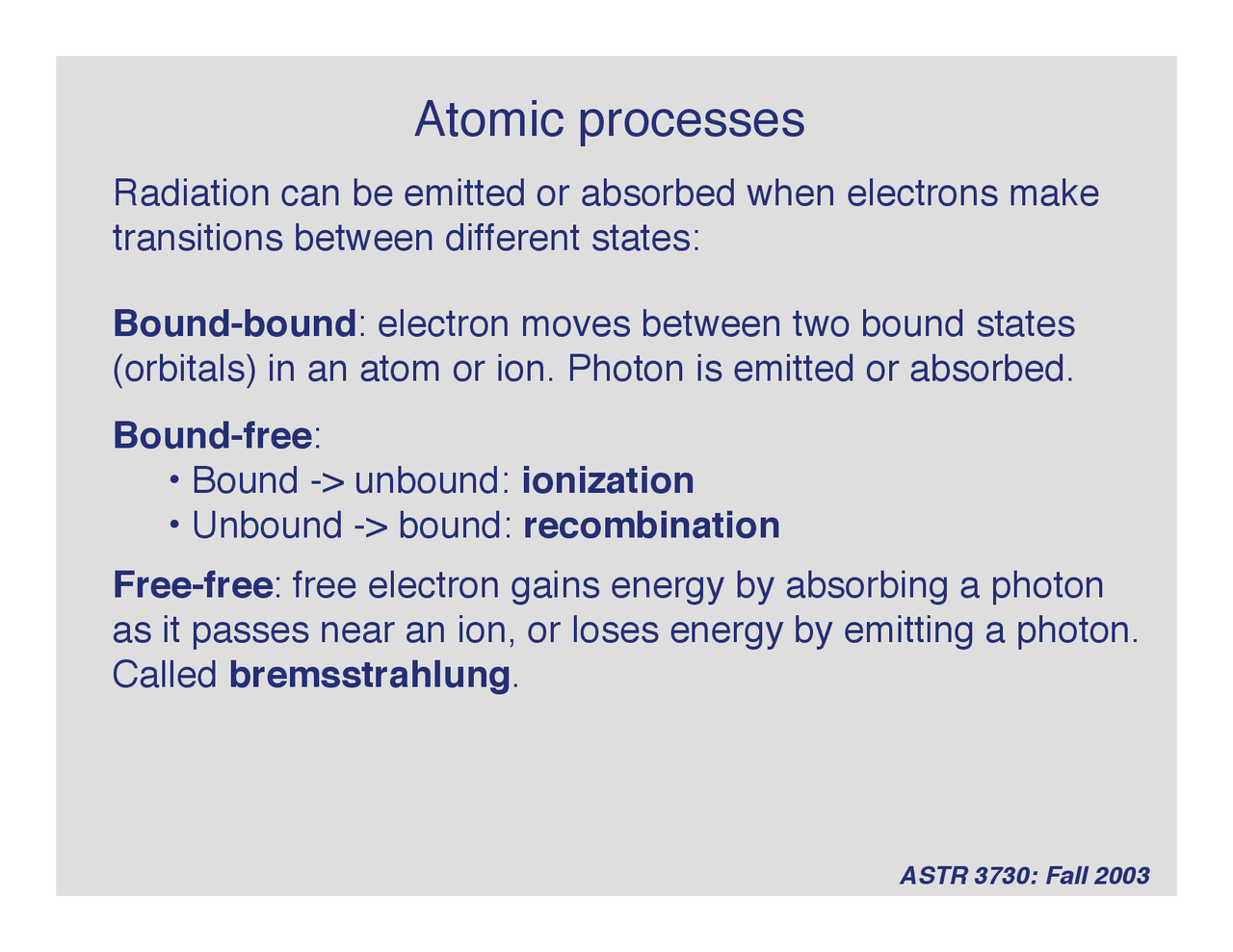 Atomic Processes - Lecture Slides - Astrophysics I | ASTR 3730 - Docsity