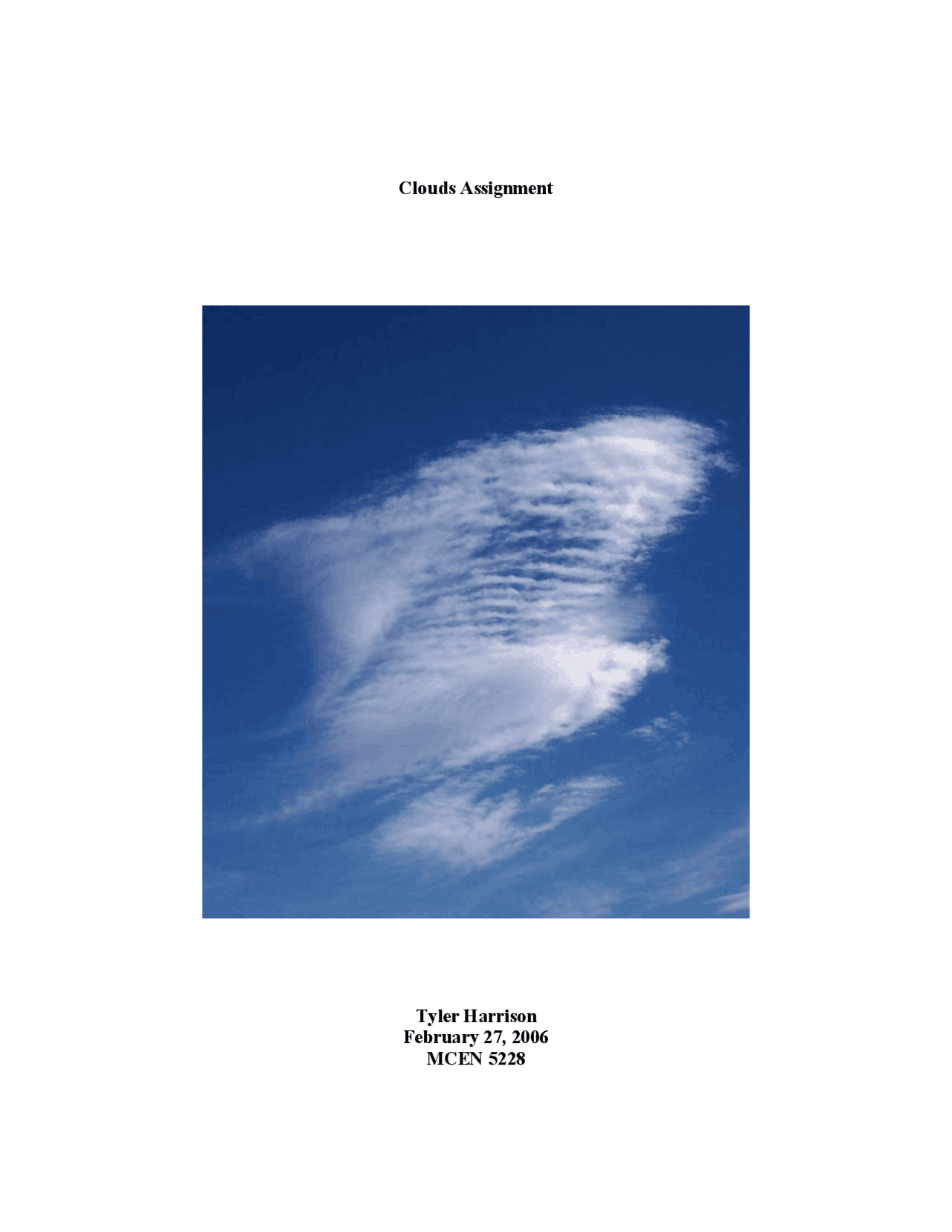 Clouds Assignment For Special Topics Mcen 5228 Docsity