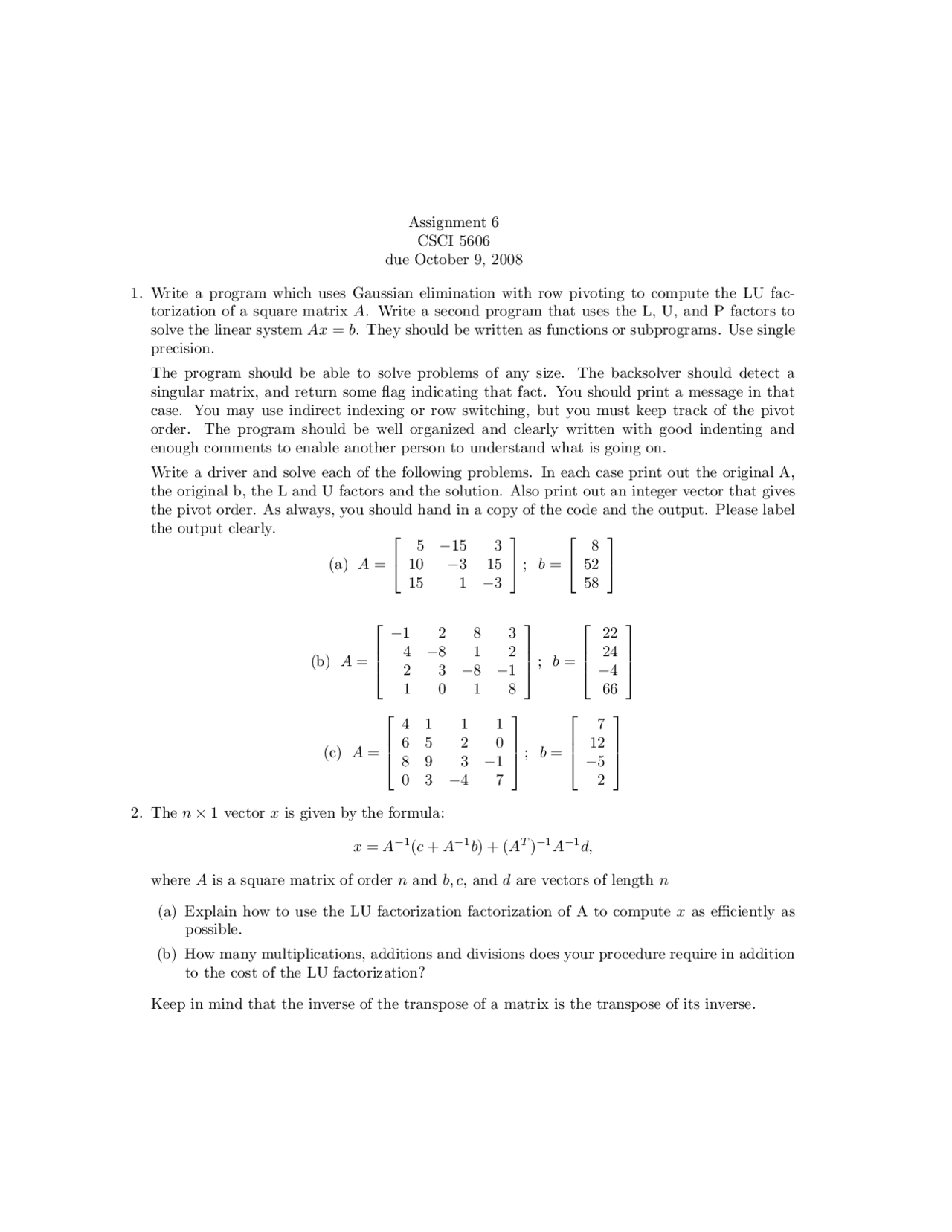 Principles Of Numerical Computation Assignment 6 Csci 5606 Docsity