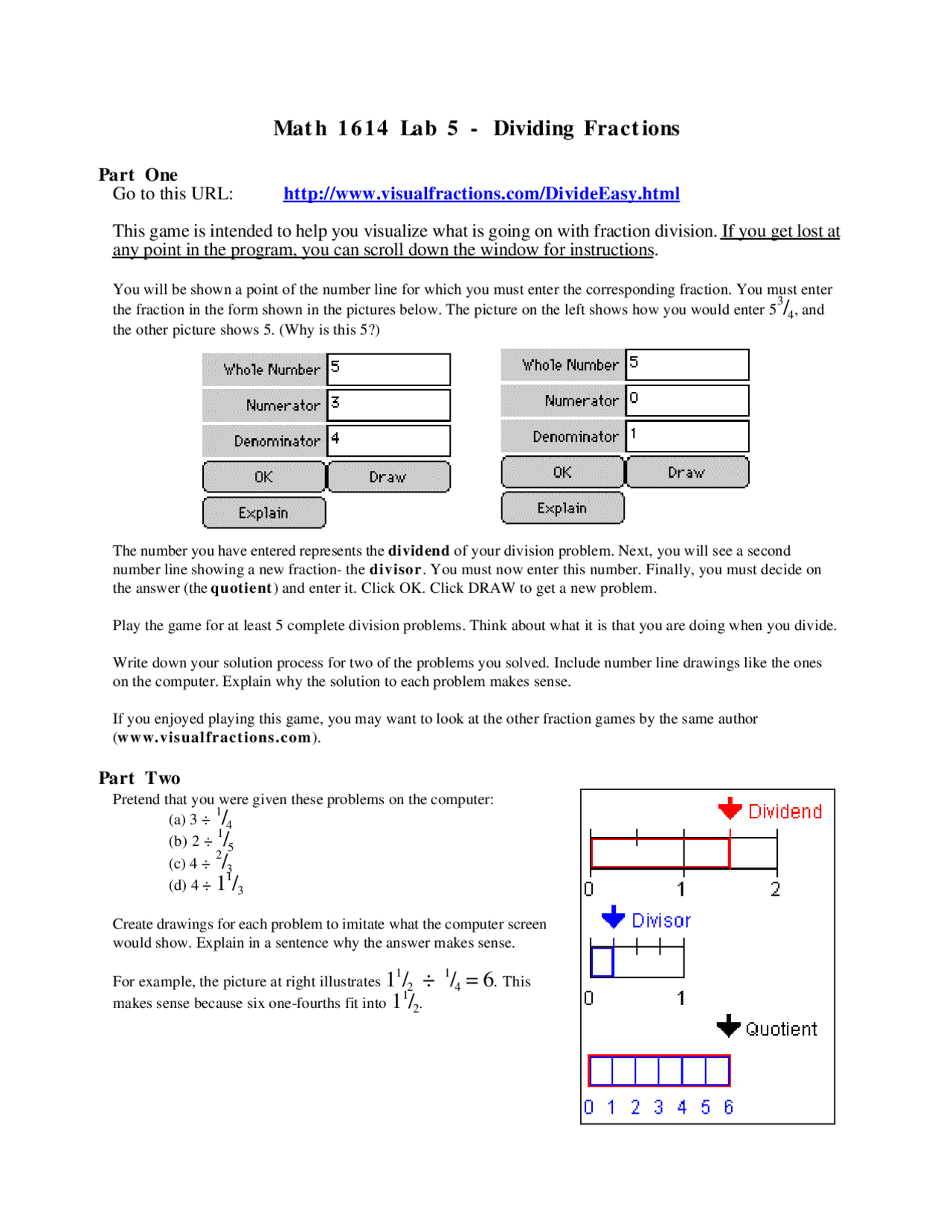 Lab Experiment 5 Dividing Fractions Math 1614 Docsity