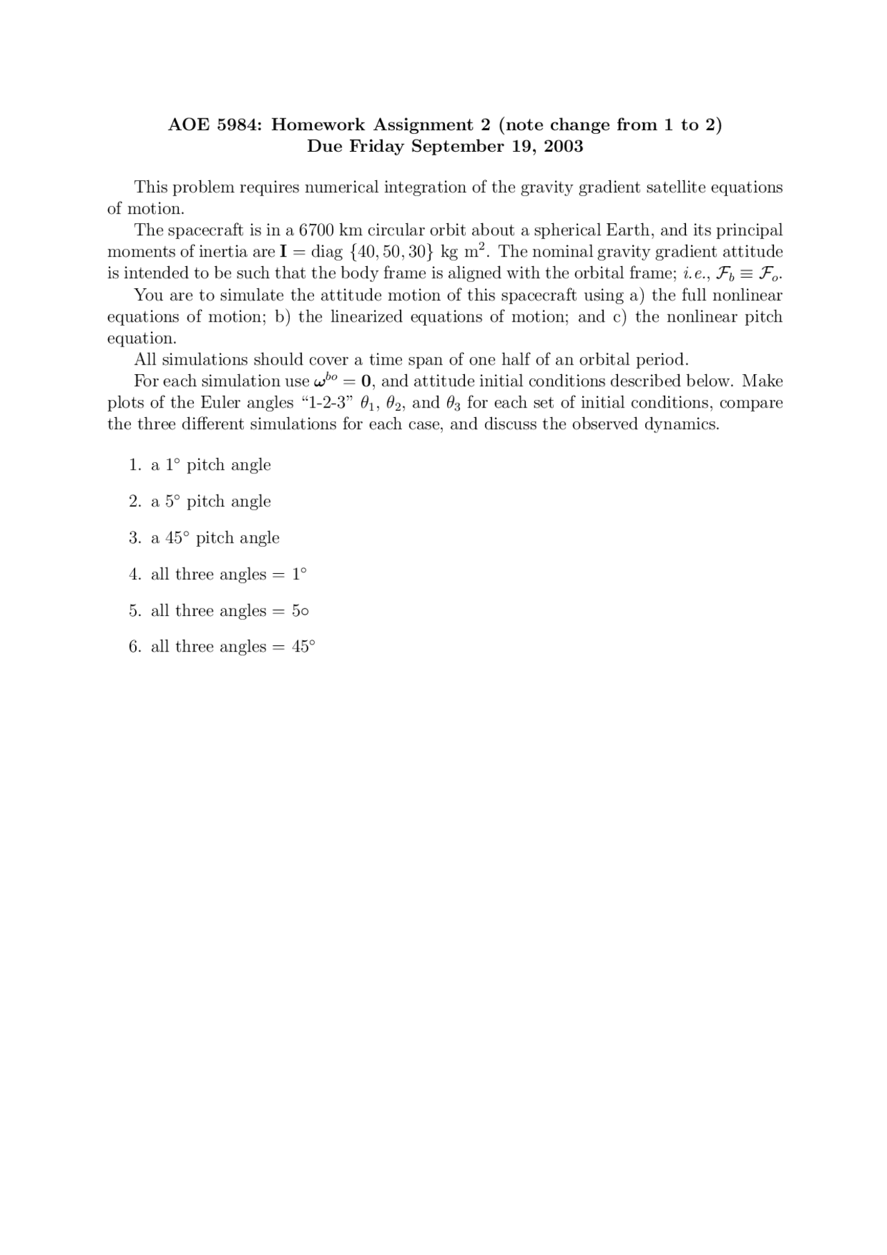 Homework Assignment 2 Ss Advanced Space Avionics Aoe 5984 Docsity