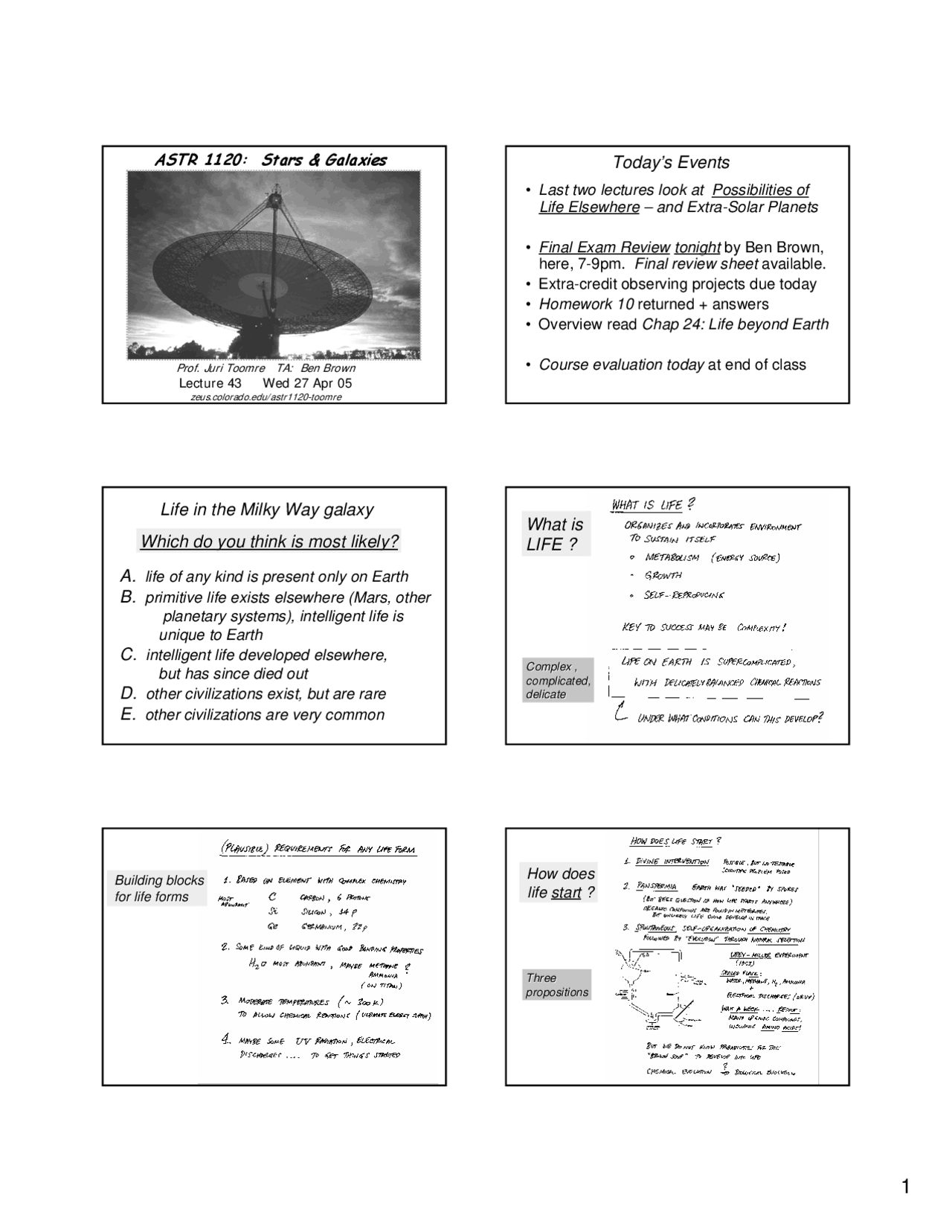 Life In The Milky Way Galaxy In Astronomy Lecture Slides Astr 1120