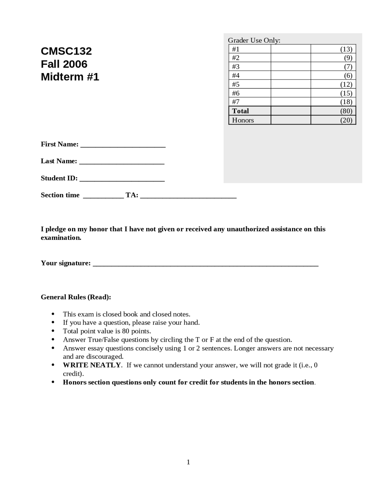 Practice Questions For Exam 1 Object Oriented Program Ii Cmsc 132 Docsity