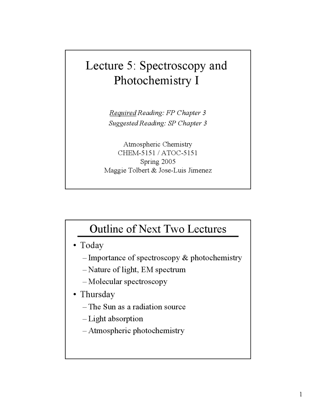 Spectroscopy and Photochemistry I - Lecture Slides | CHEM 5151 - Docsity