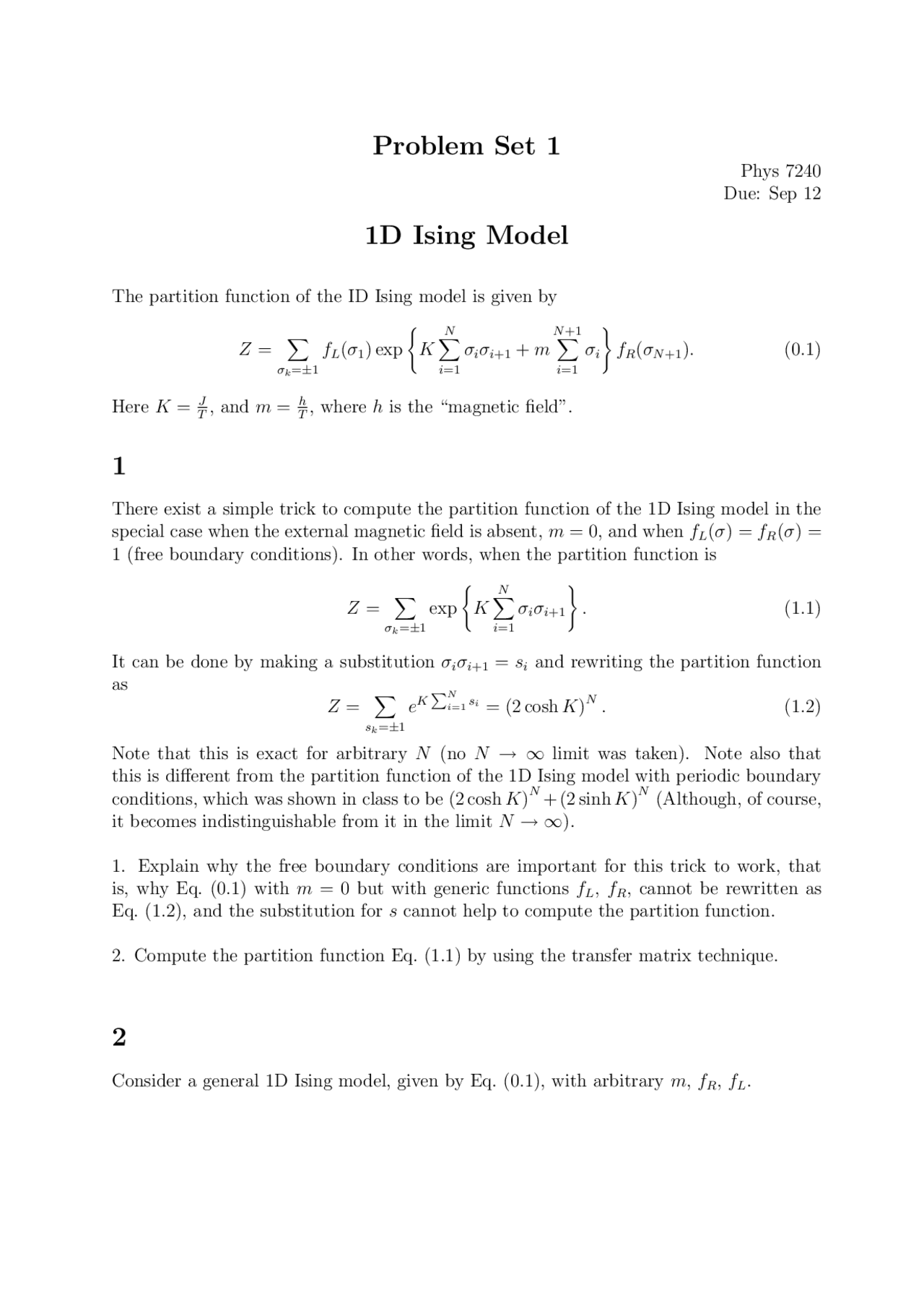ID Using Model - Advanced Statistical Mechanics - Problem Set 1 | PHYS ...