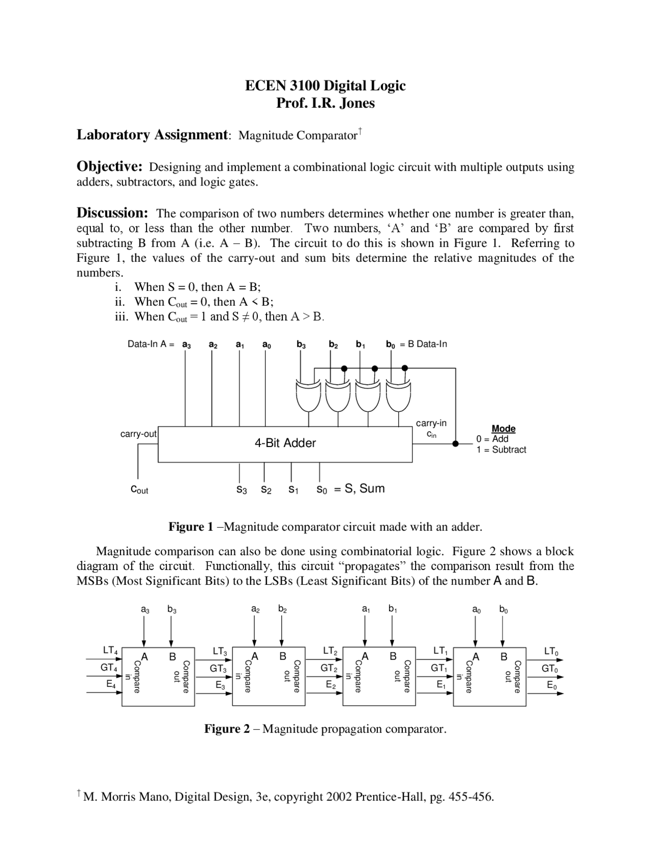 Laboratory Assignment Magnitude Comparator Digital Logic Ecen