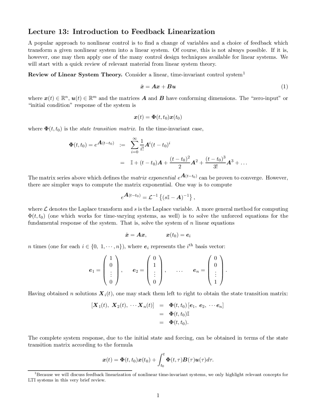 Lecture 13 Introduction To Feedback Linearization Aoe 5344 Docsity
