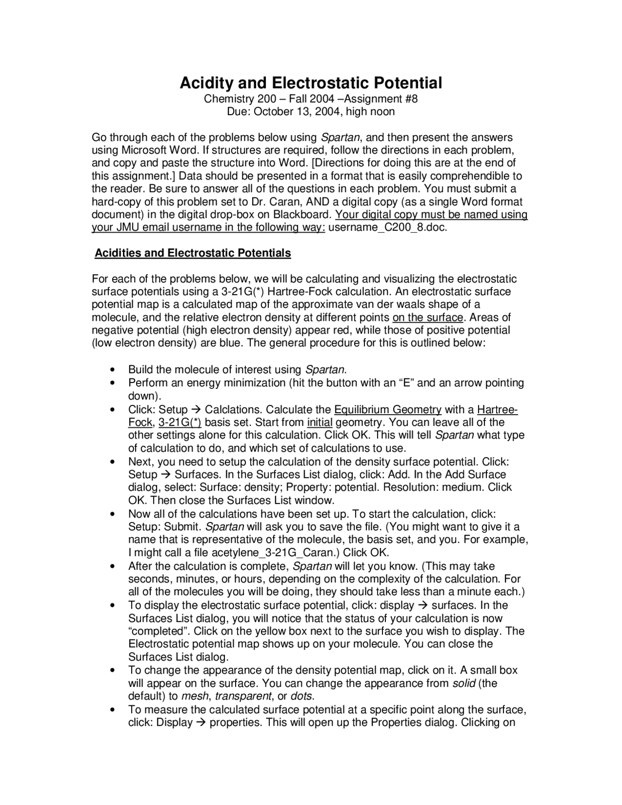Acidity And Electrostatic Potentials Assignment 8 Chem 200 Docsity