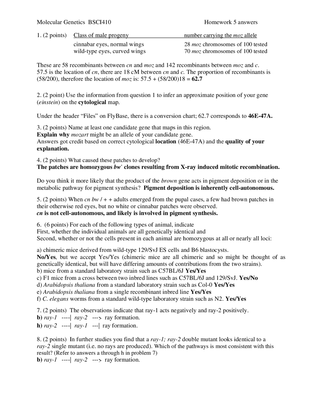 Homework 5 With Answers Molecular Genetics Bsci 410 Docsity