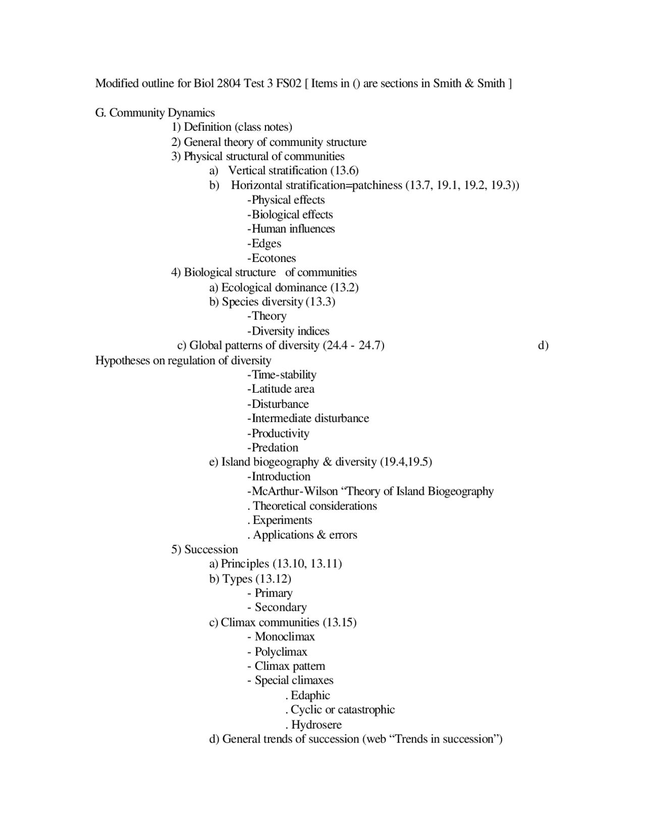Modified Outlines for Test 3 - Ecology | BIOL 2804 - Docsity