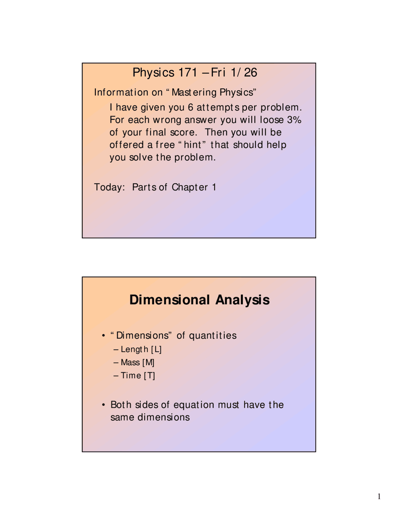 Dimensional Analysis Introduction Physics Phys 171 Docsity