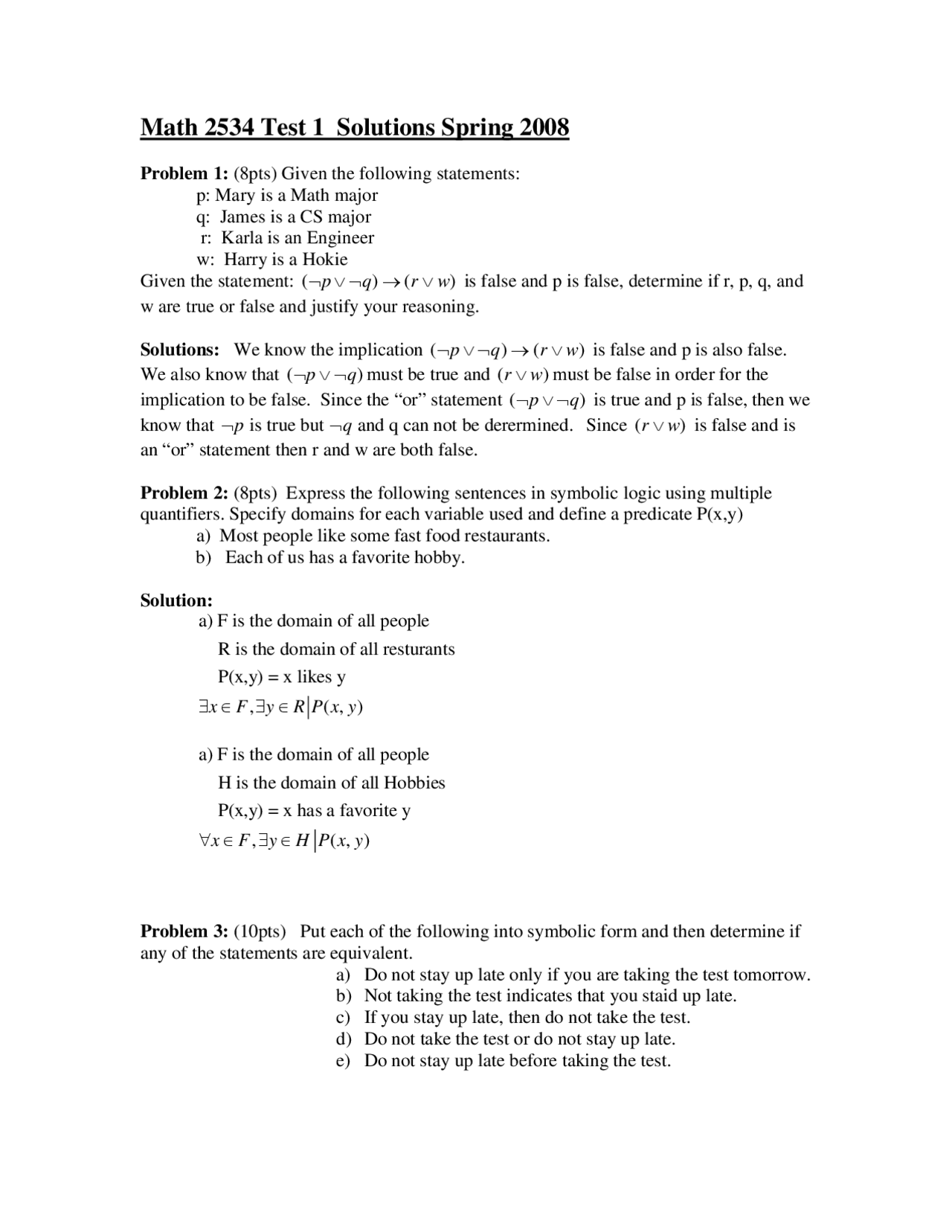 Sample Exam 1 With Solution Introduction To Discrete Mathematics