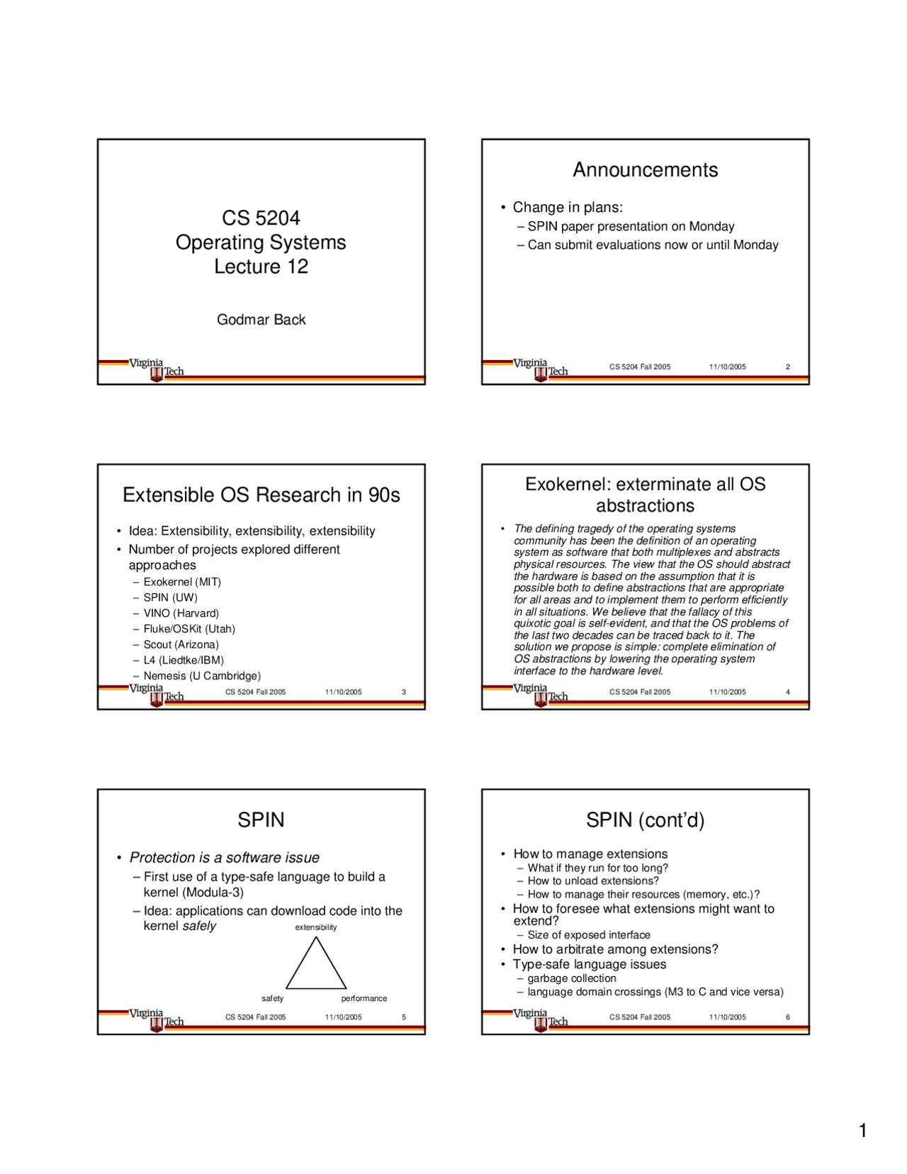Operating Systems - Extensible OS Research in 90 s - Slides Notes | CS ...