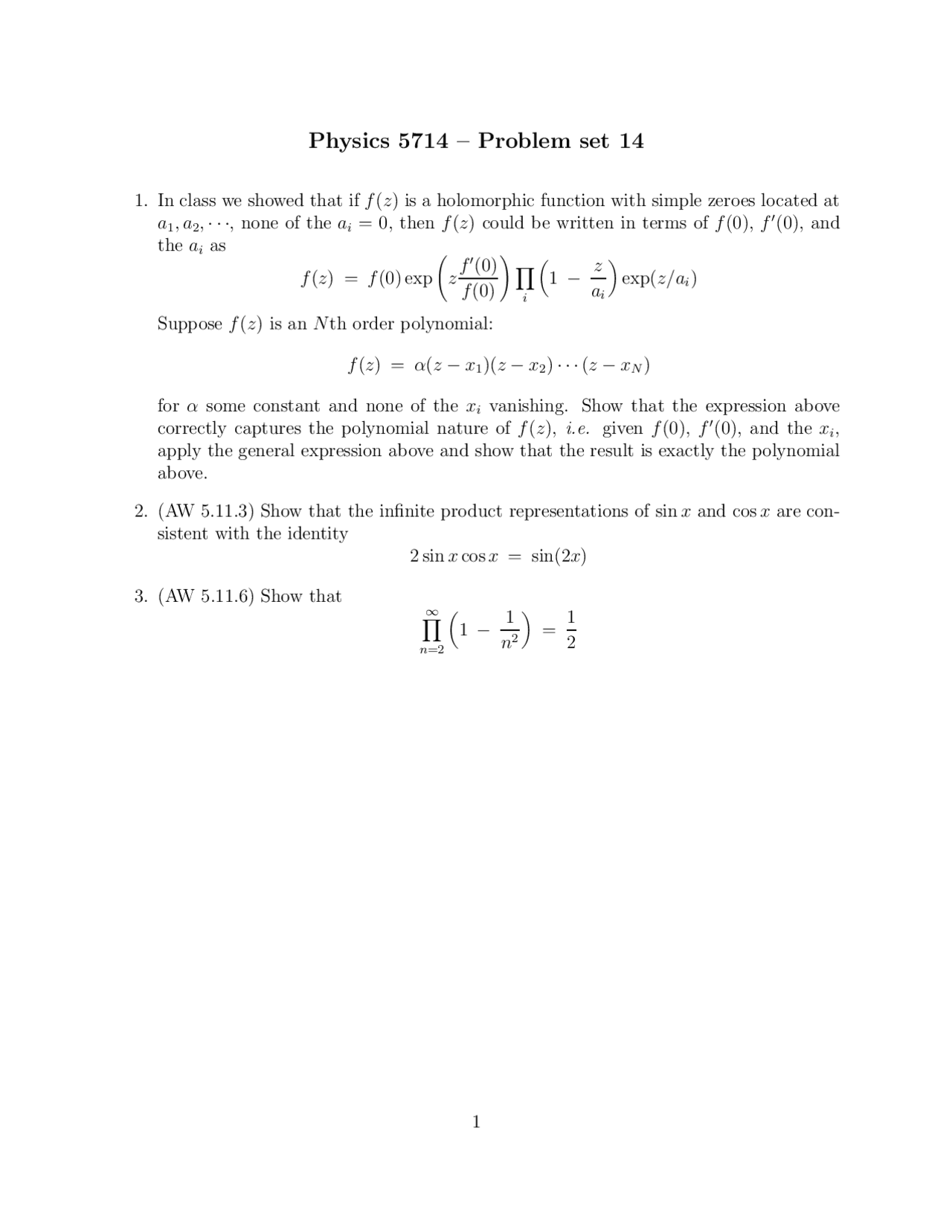 Problem Set 14 Methods Of Theoretical Physics Phys 5714 Docsity