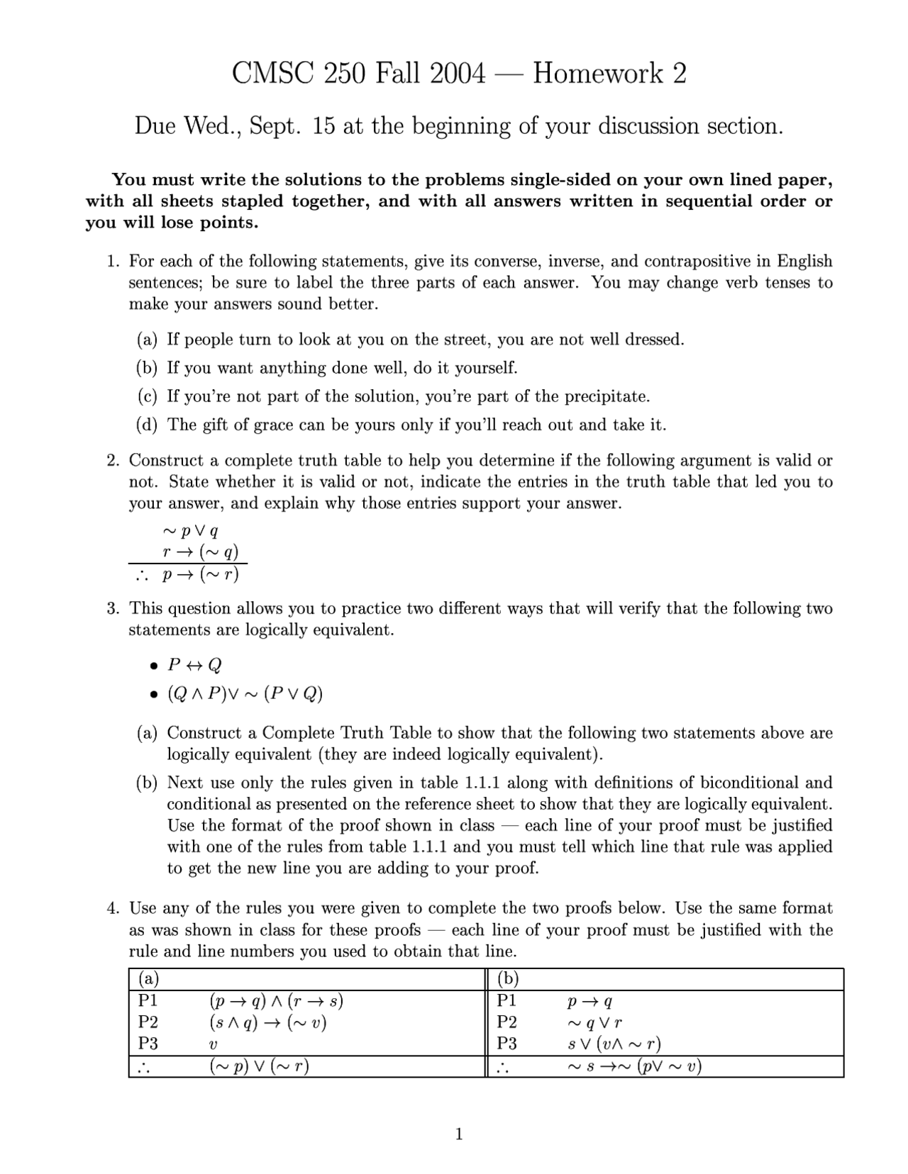 Construct The Logical Equivalence Truth Table Discrete Structures Cmsc 250 Docsity