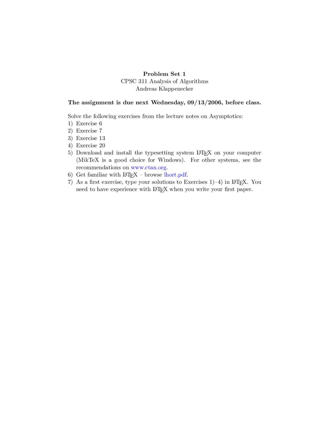 7 Problems on Asymptotic and Typesetting System - Assignment 1 | CPSC 311 - Docsity