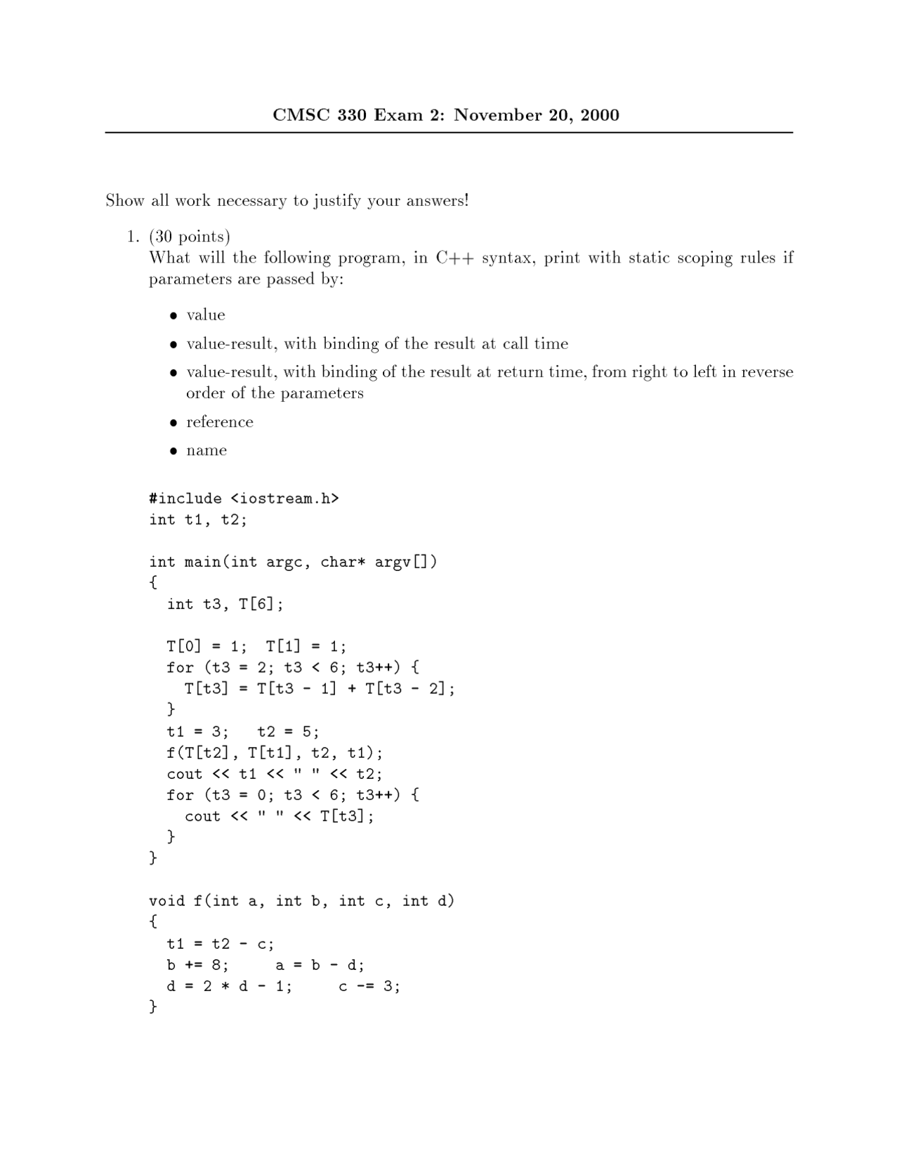 Midterm Exam 2 With Answers Organization Programming Language Cmsc