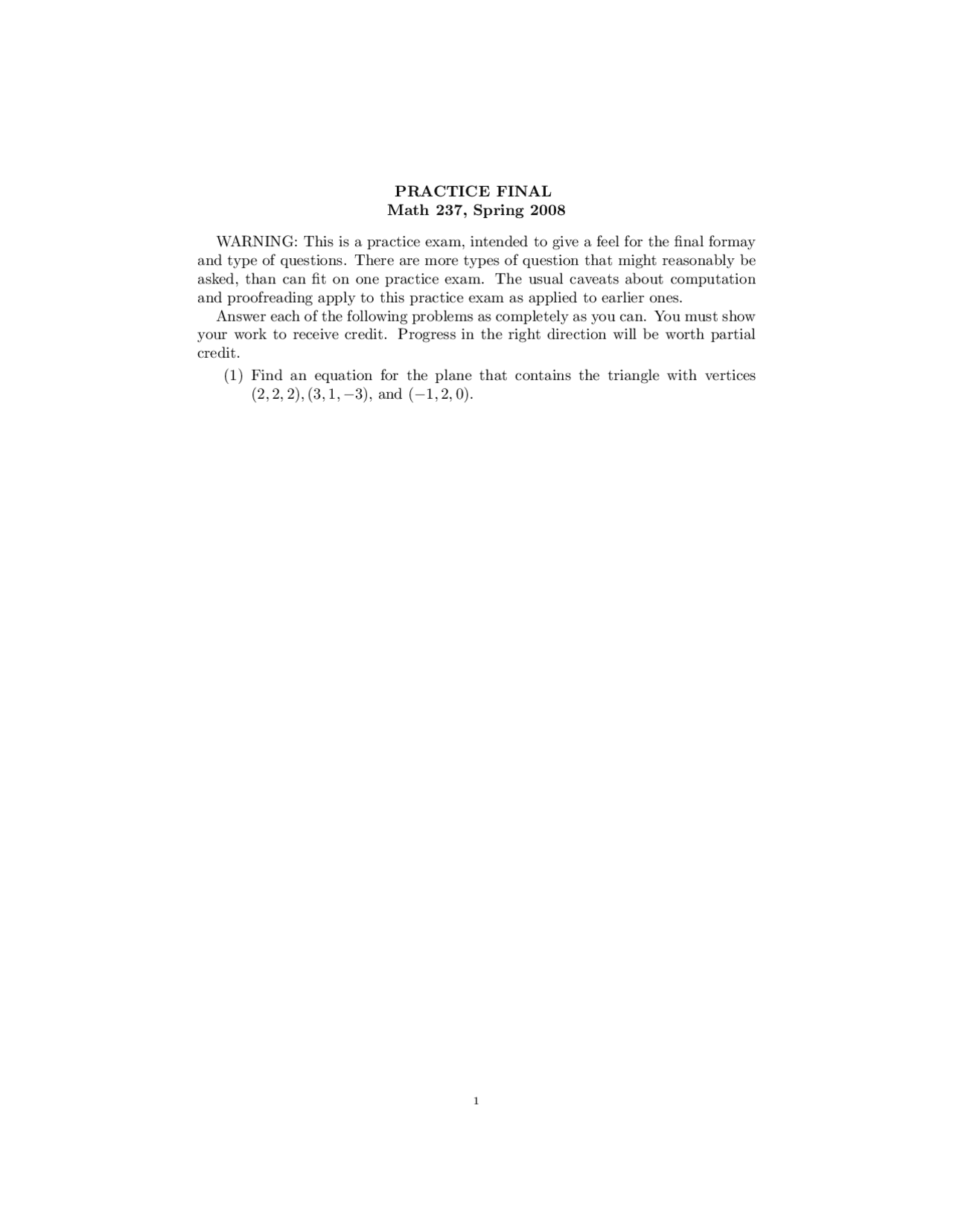 15 Questions In Practice Final Exam Calculus Iii Math 237 Docsity