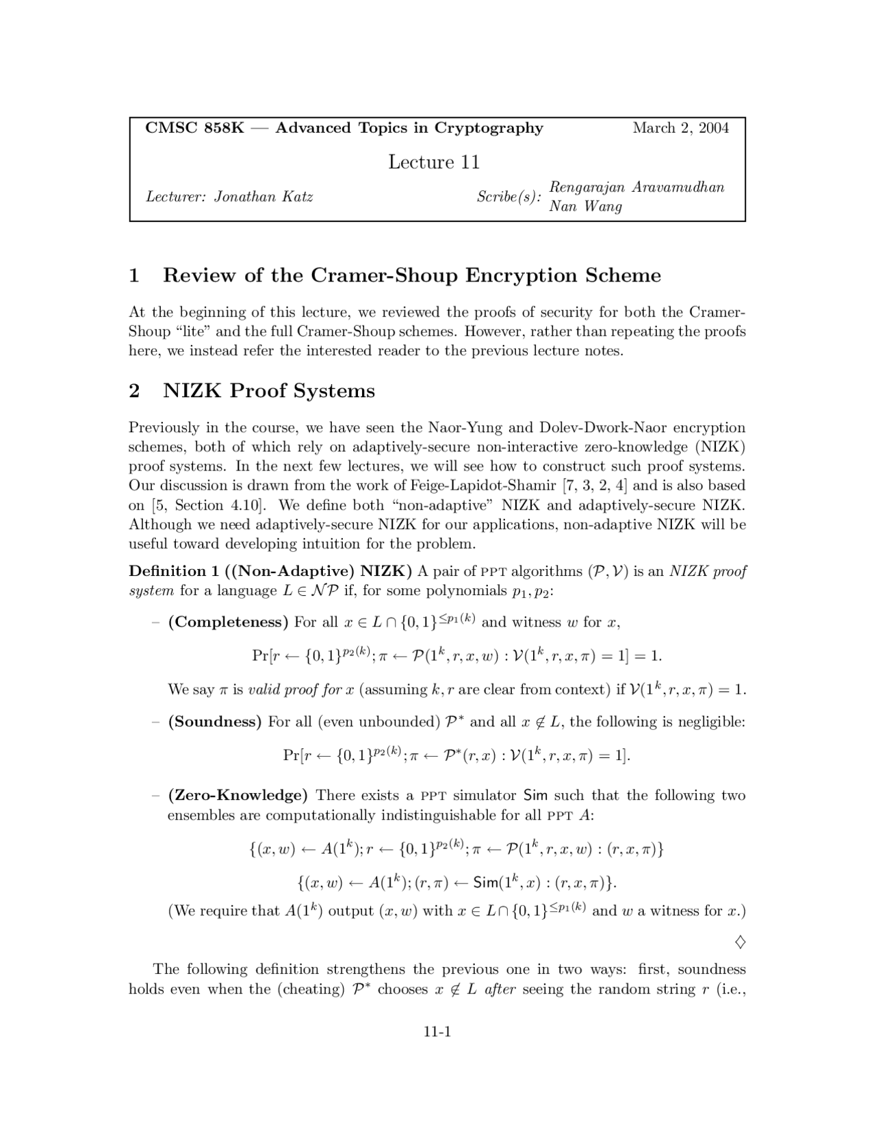 Review Of Cramer Shoup Encryption Schemes Cmsc 858k Docsity