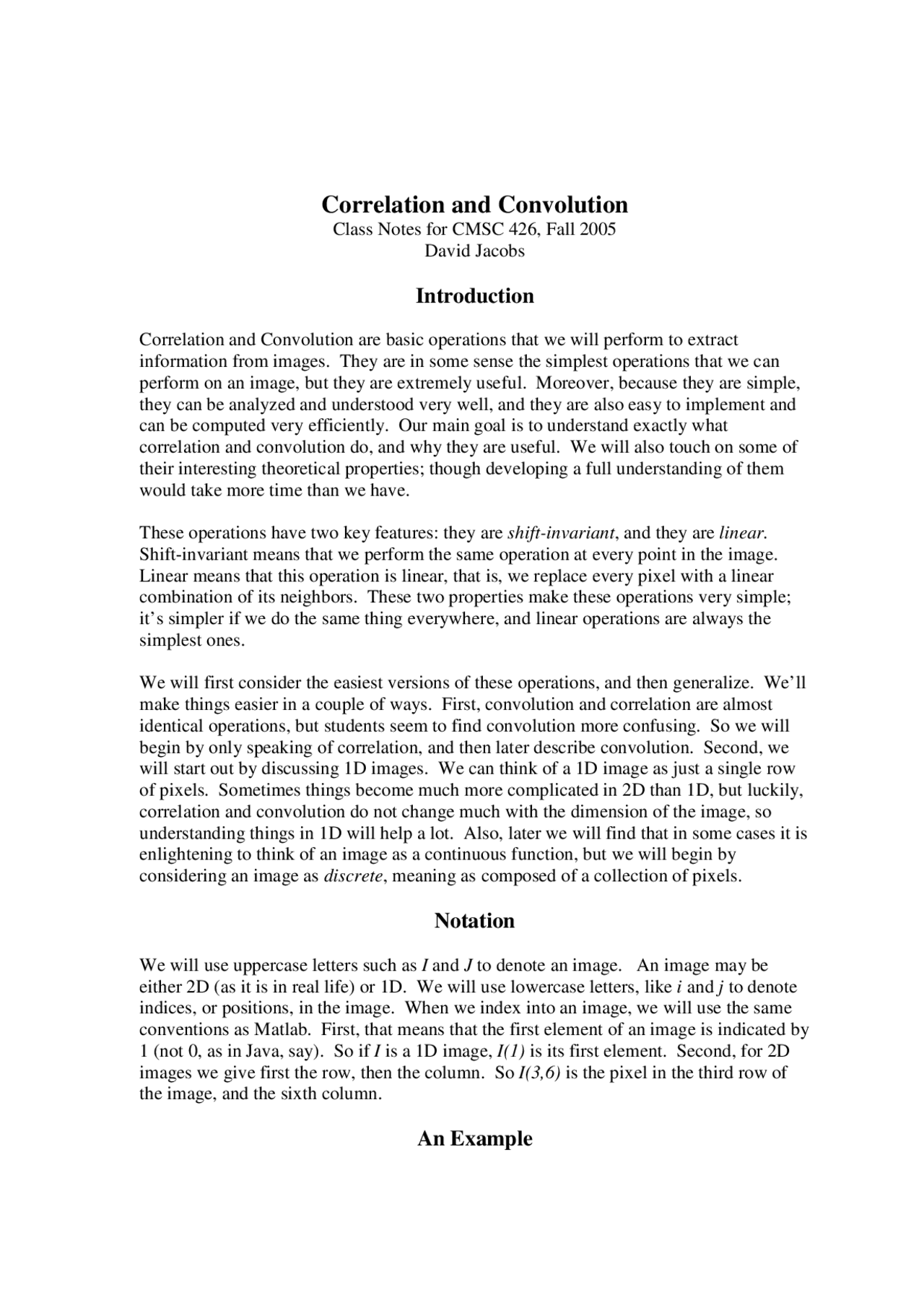 Class Notes For Correlation And Convolution Image Processing Cmsc 426 Docsity