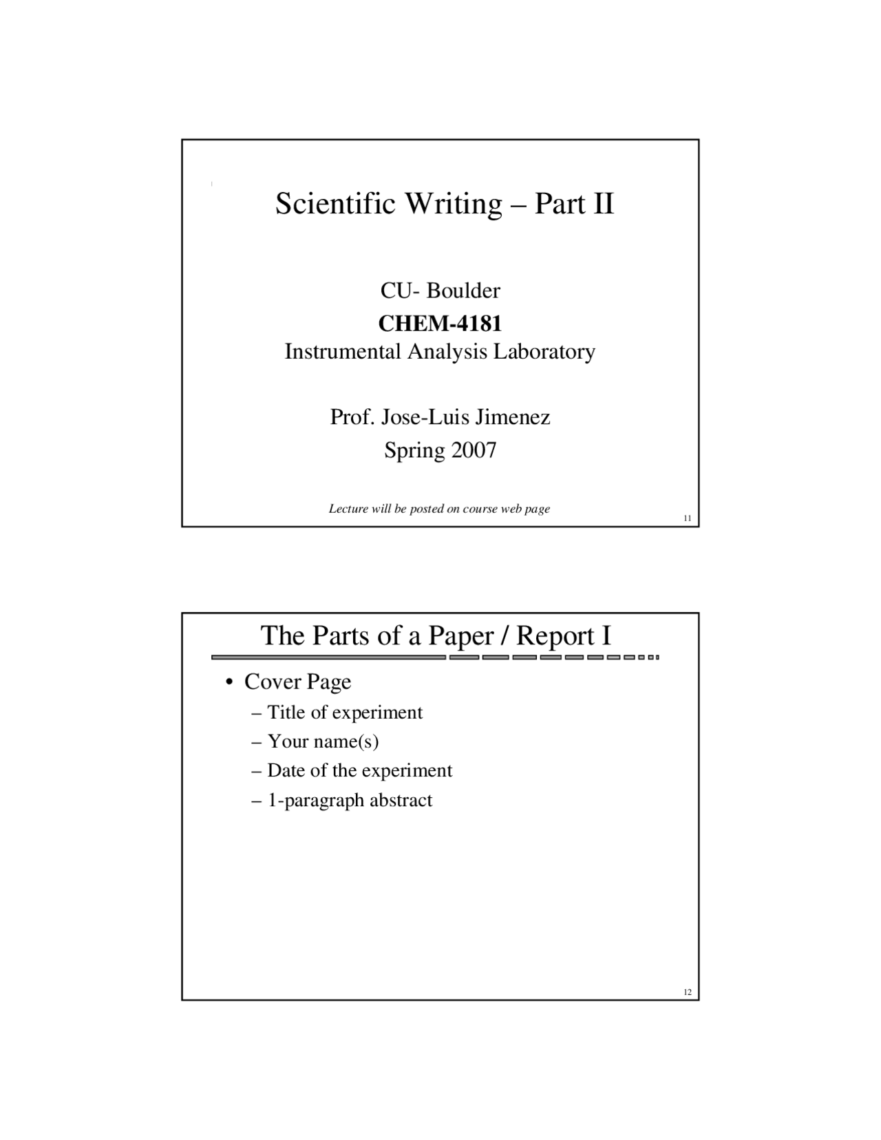 Lecture Slides For Scientific Writing Instrumental Analysis