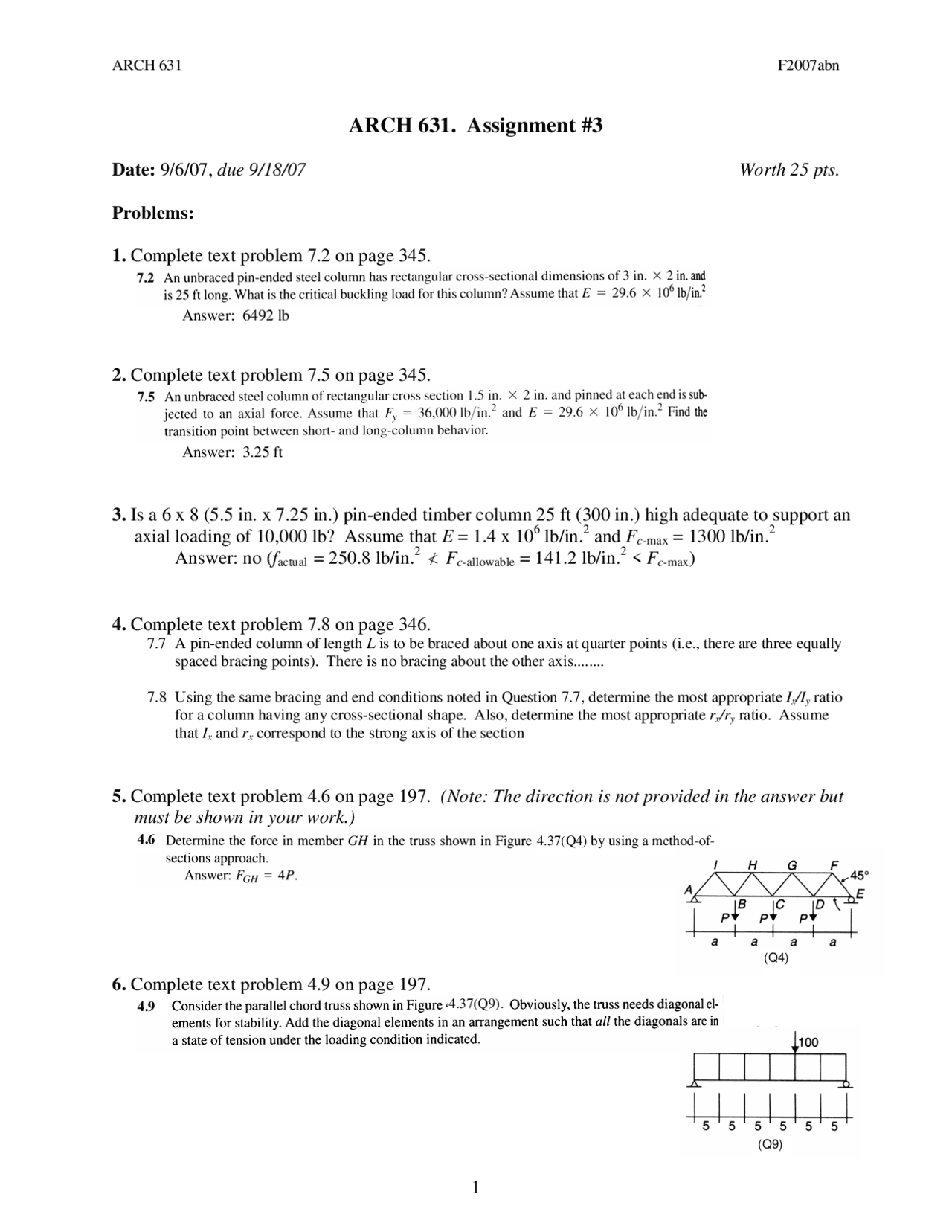 Applied Architectural Structures Assignment 3 Arch 631 Docsity