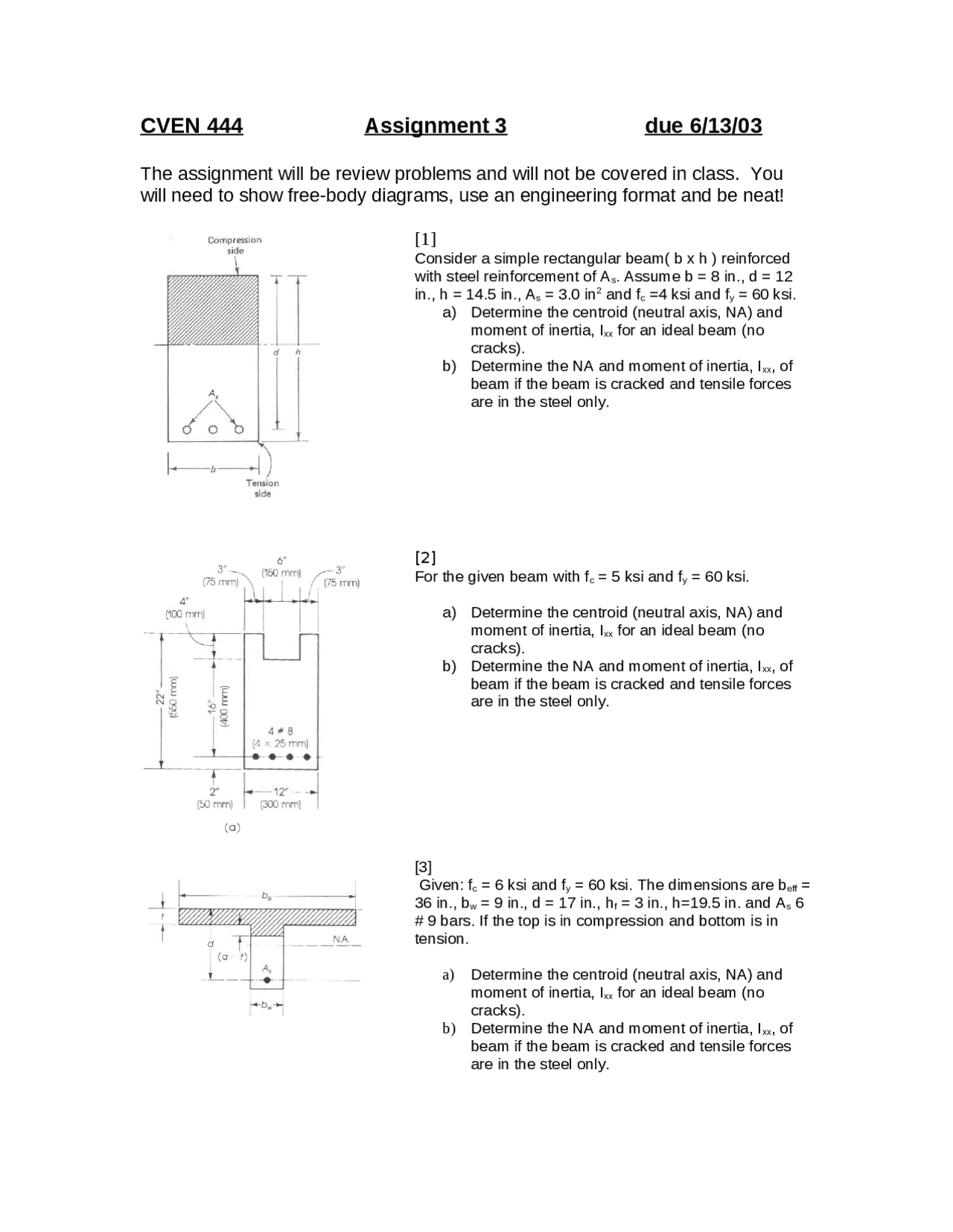 Structure Of Concrete Design Assignment 3 Cven 444 Docsity