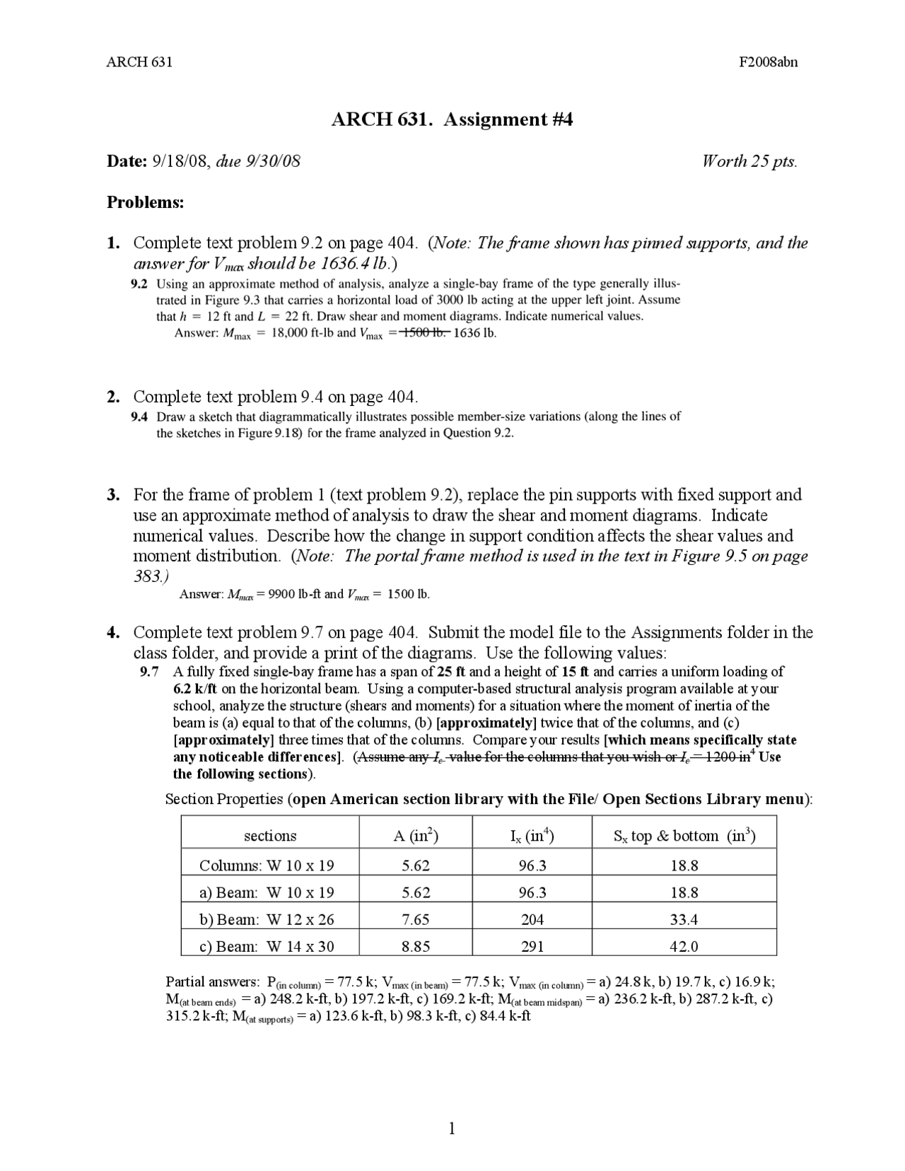 Solutions For Assignment 4 Applied Architecture Structures Arch 631 Docsity 
