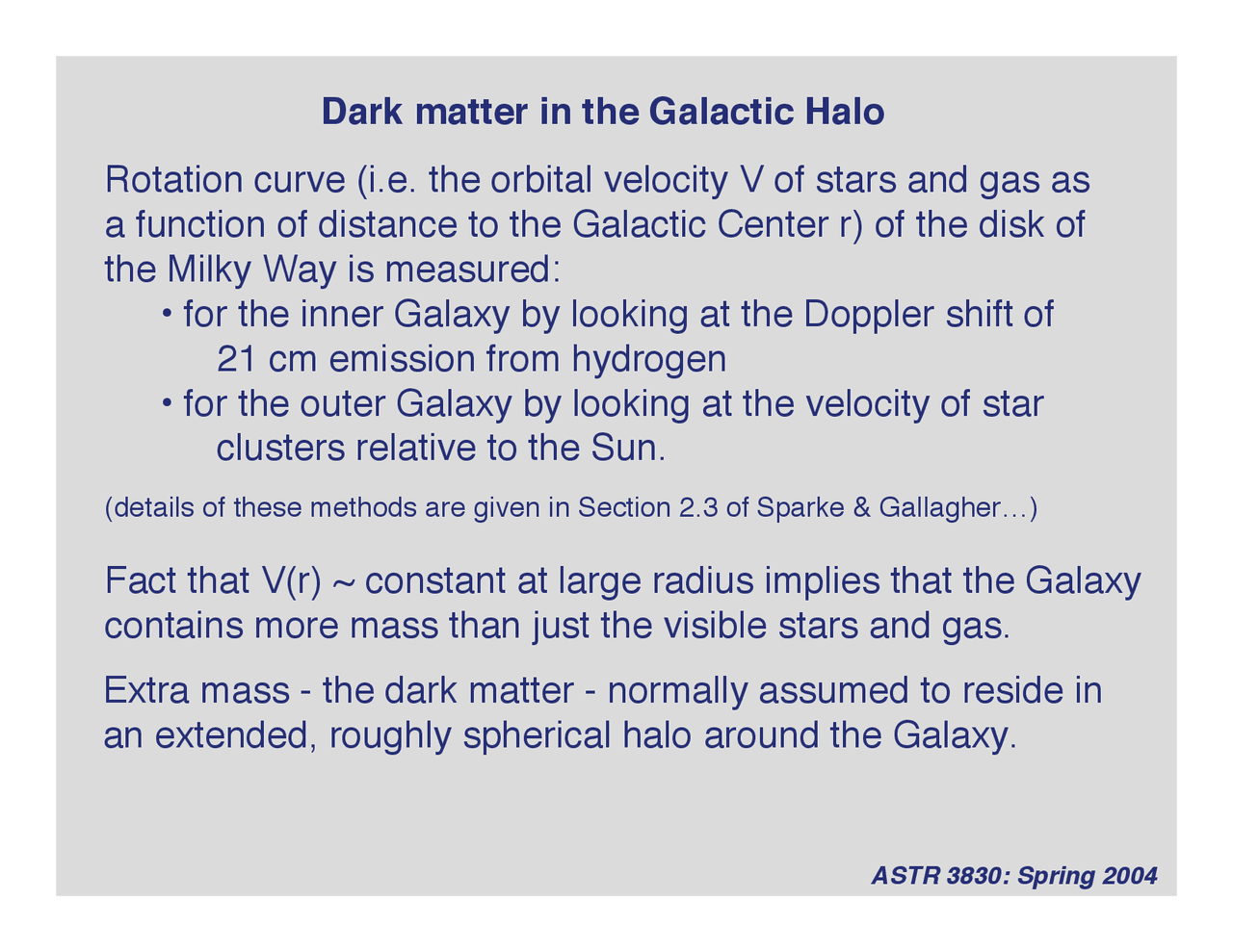 Dark Matter In The Galactic Halo Lecture Slides Astr 3830 Docsity