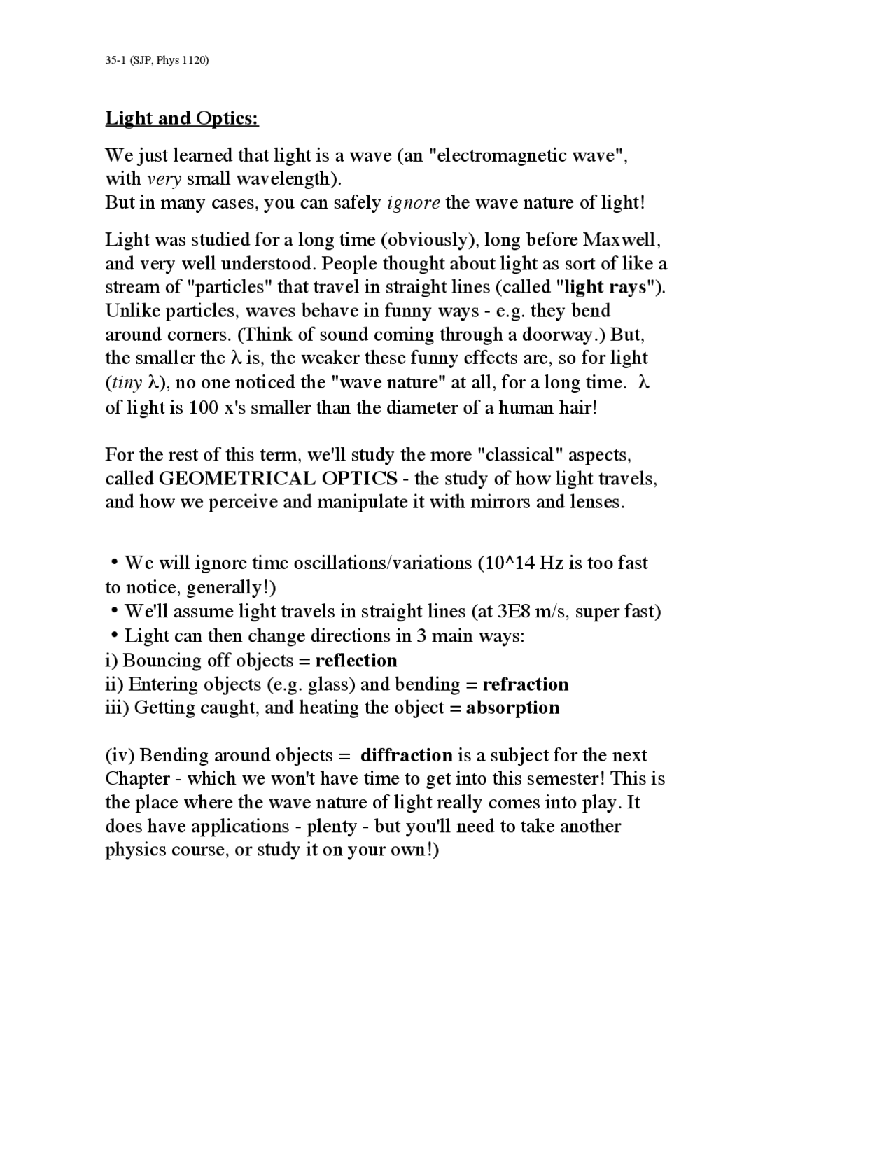 Light And Object General Physics 2 Lecture Slides Phys 1120 Docsity