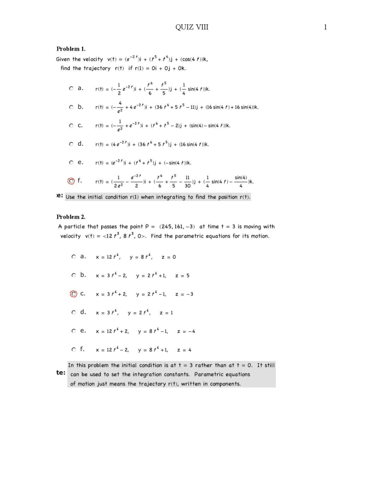Quiz 8 Solution Vector Geometry Math 1224 Docsity