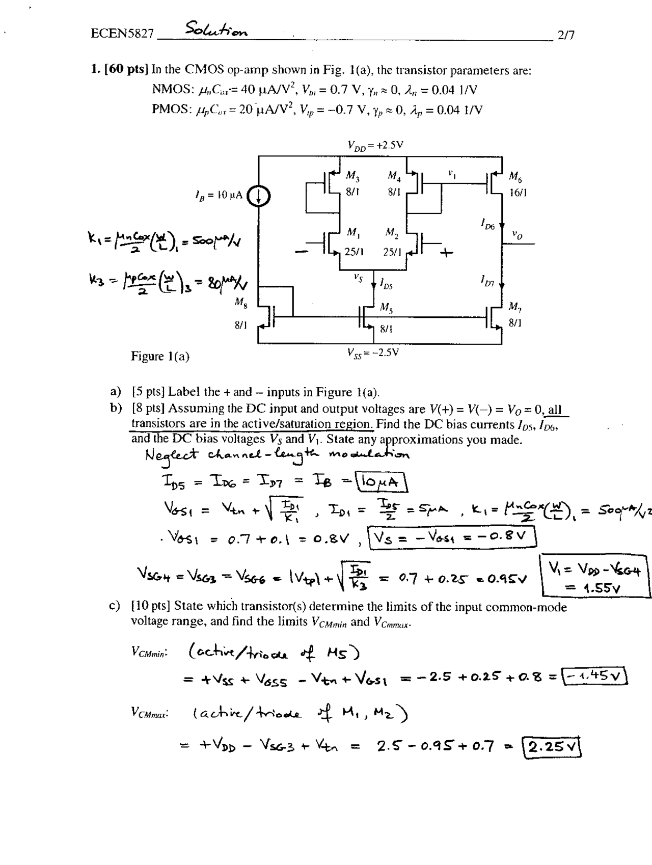 Assignment 5 Solutions Analog Ic Design Ecen 4827 Docsity