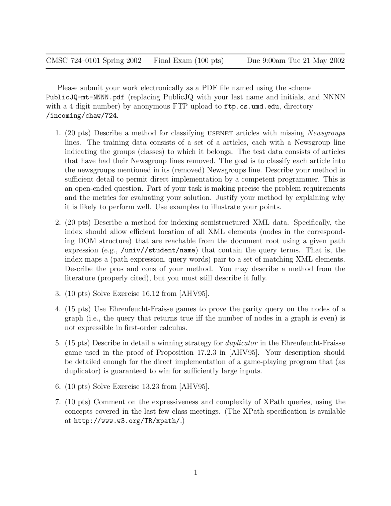 Final Exam Database Management System Cmsc 724 Docsity